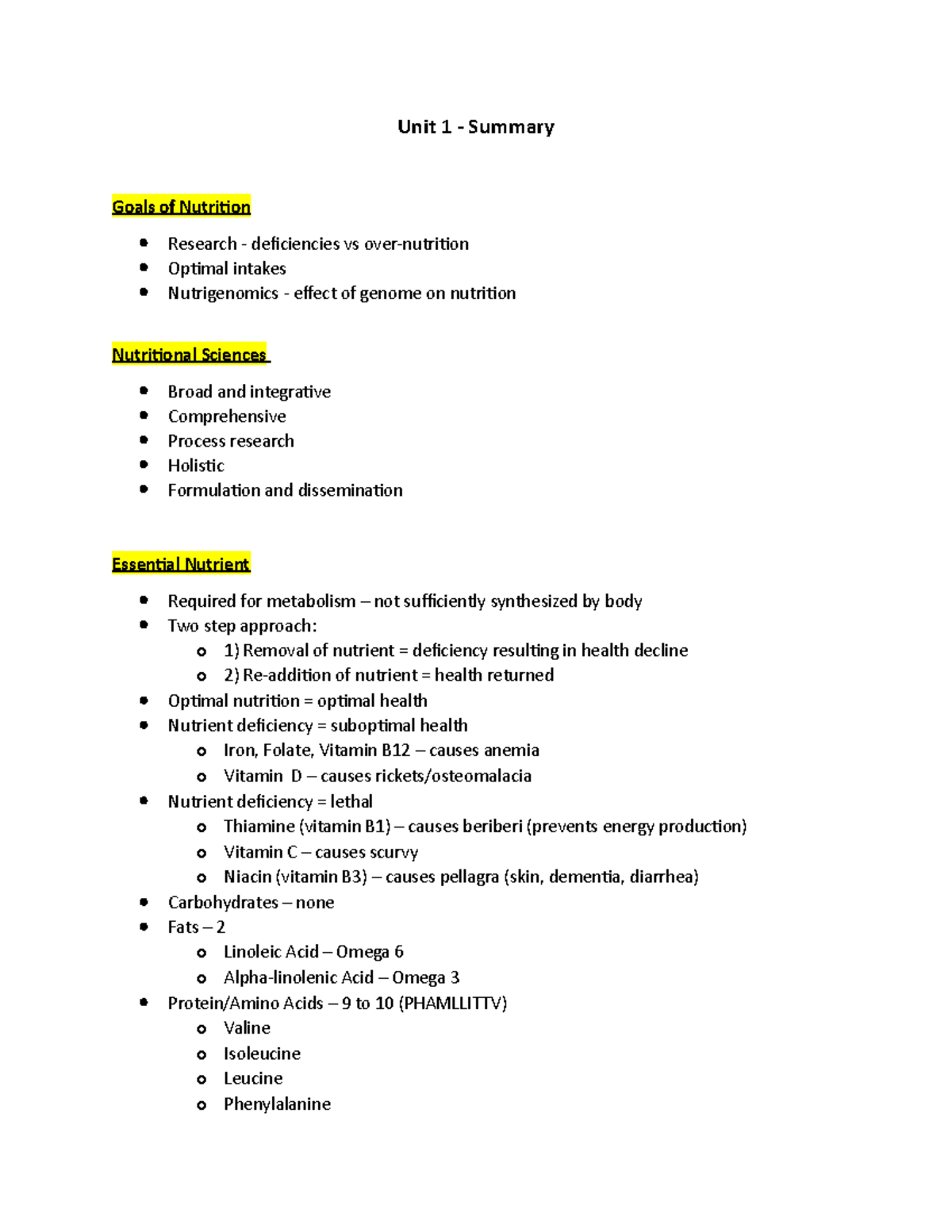 Unit-1-Summary nutrition 2020 notes - Unit 1 - Summary Goals of ...