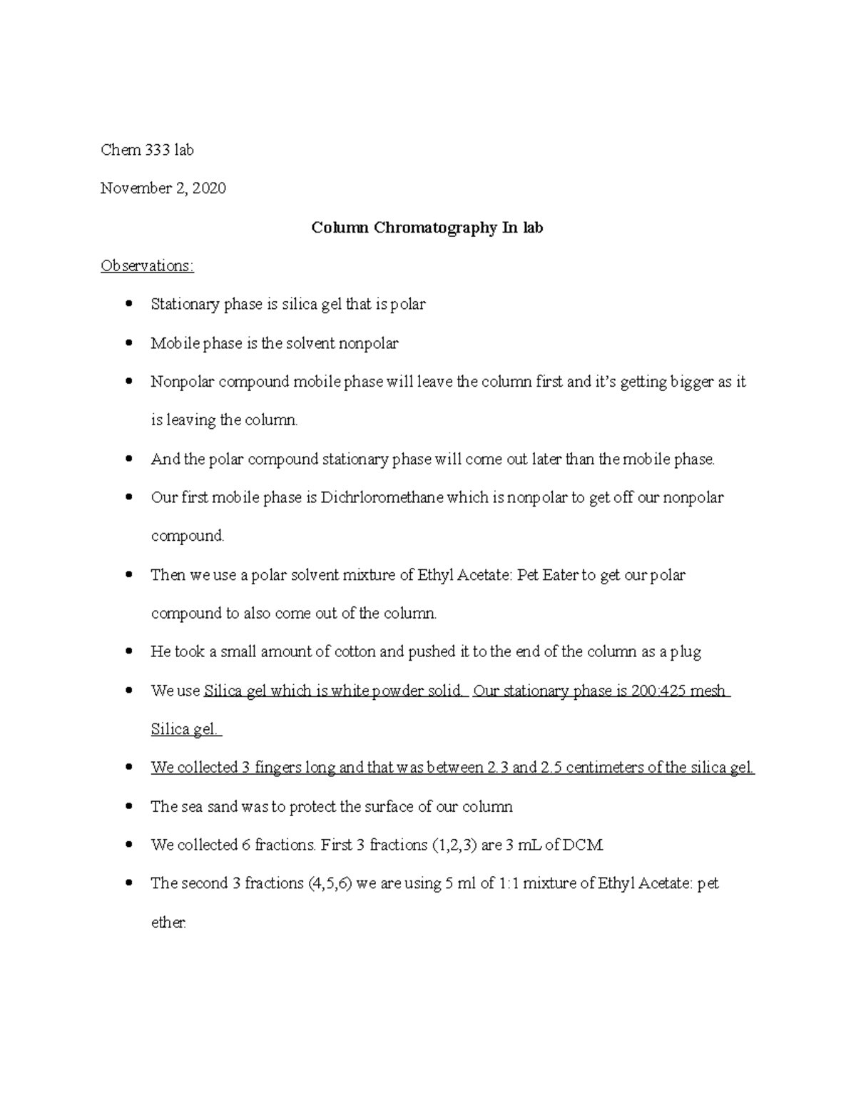 Column chromatography in lab - Chem 333 lab November 2, 2020 Column ...