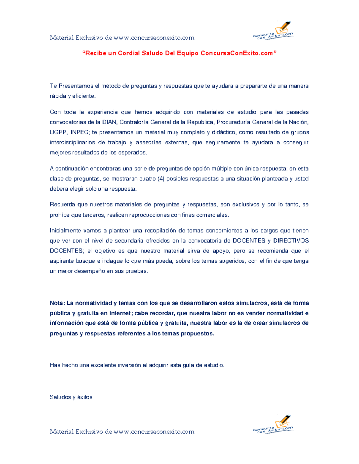 Competencias Basicas Nivel Secundaria - “Recibe un Cordial Saludo Del Equipo ConcursaConExito ...