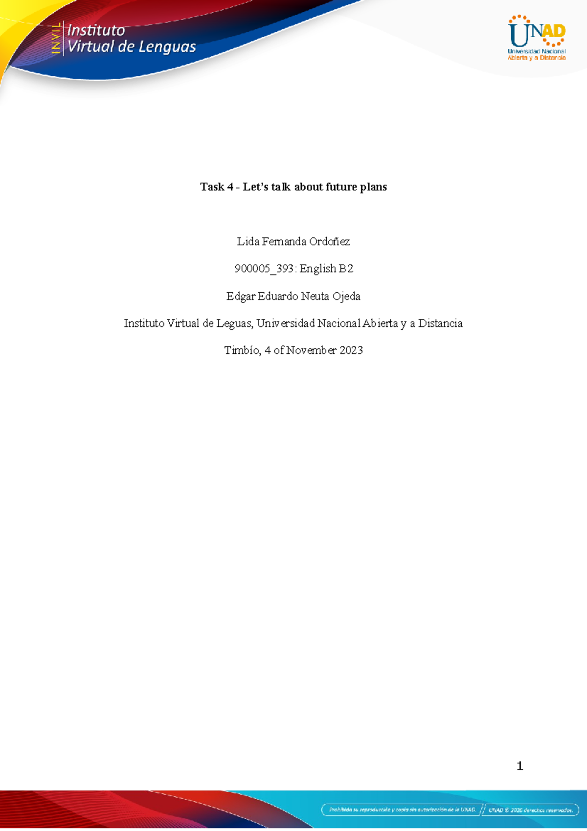 Task 4 - Let’s talk about future plans - - Studocu