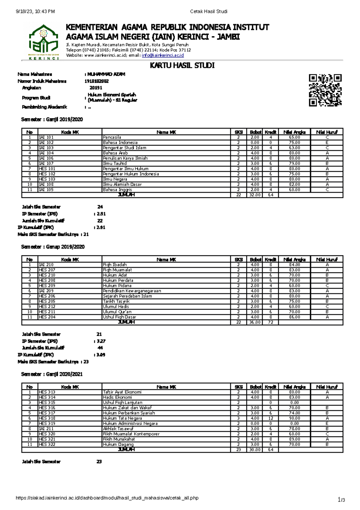 0001 - htgs - 9/18/23, 10:43 PM Cetak Hasil Studi - Studocu