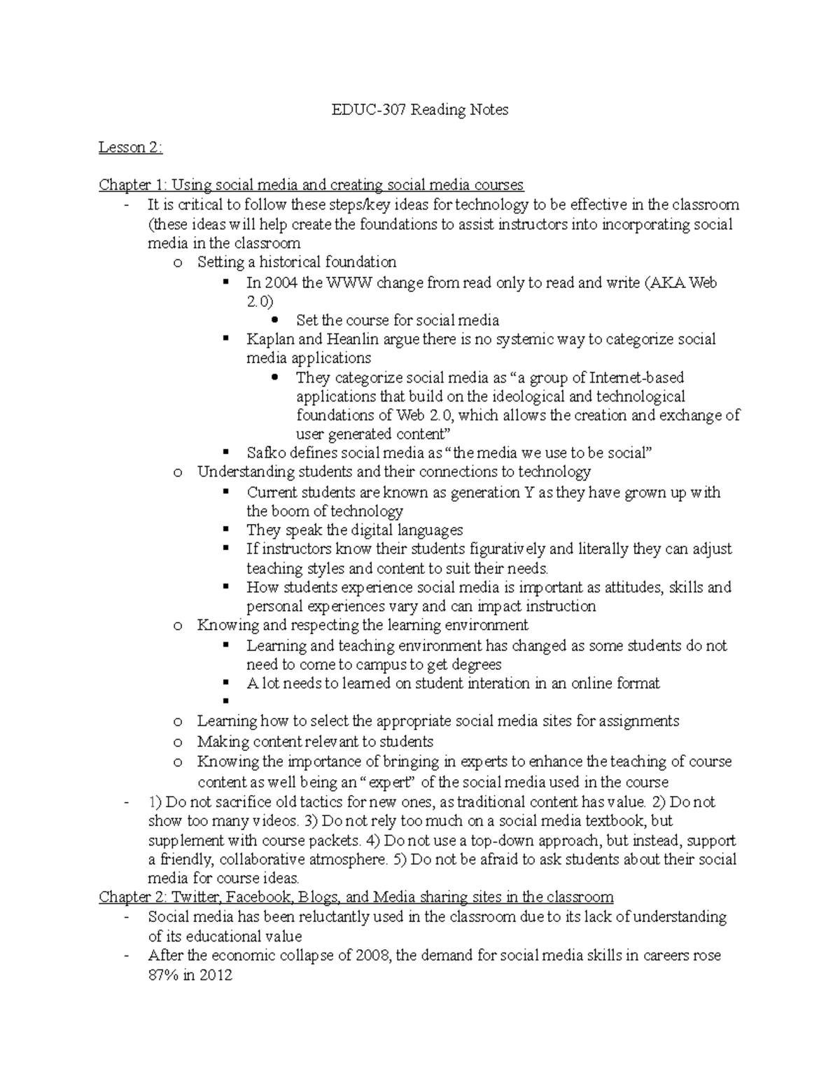 Reading Notes - EDUC-307 Reading Notes Lesson 2: Chapter 1: Using ...