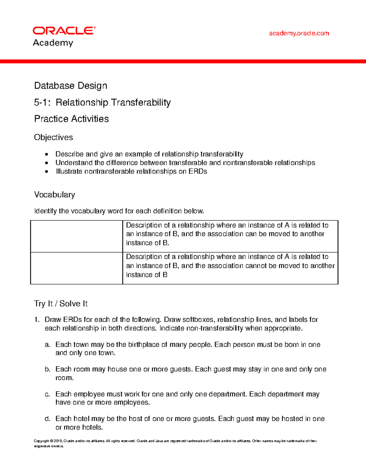 DD 5 1 Practice - Copyright © 2019 , Oracle and/or its affiliates. All ...