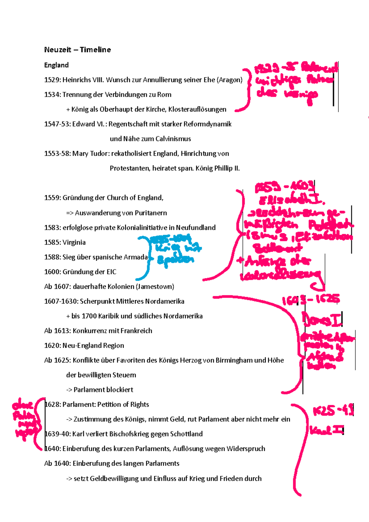 Neuzeit - Timeline England - Neuzeit – Timeline England 1529: Heinrichs ...