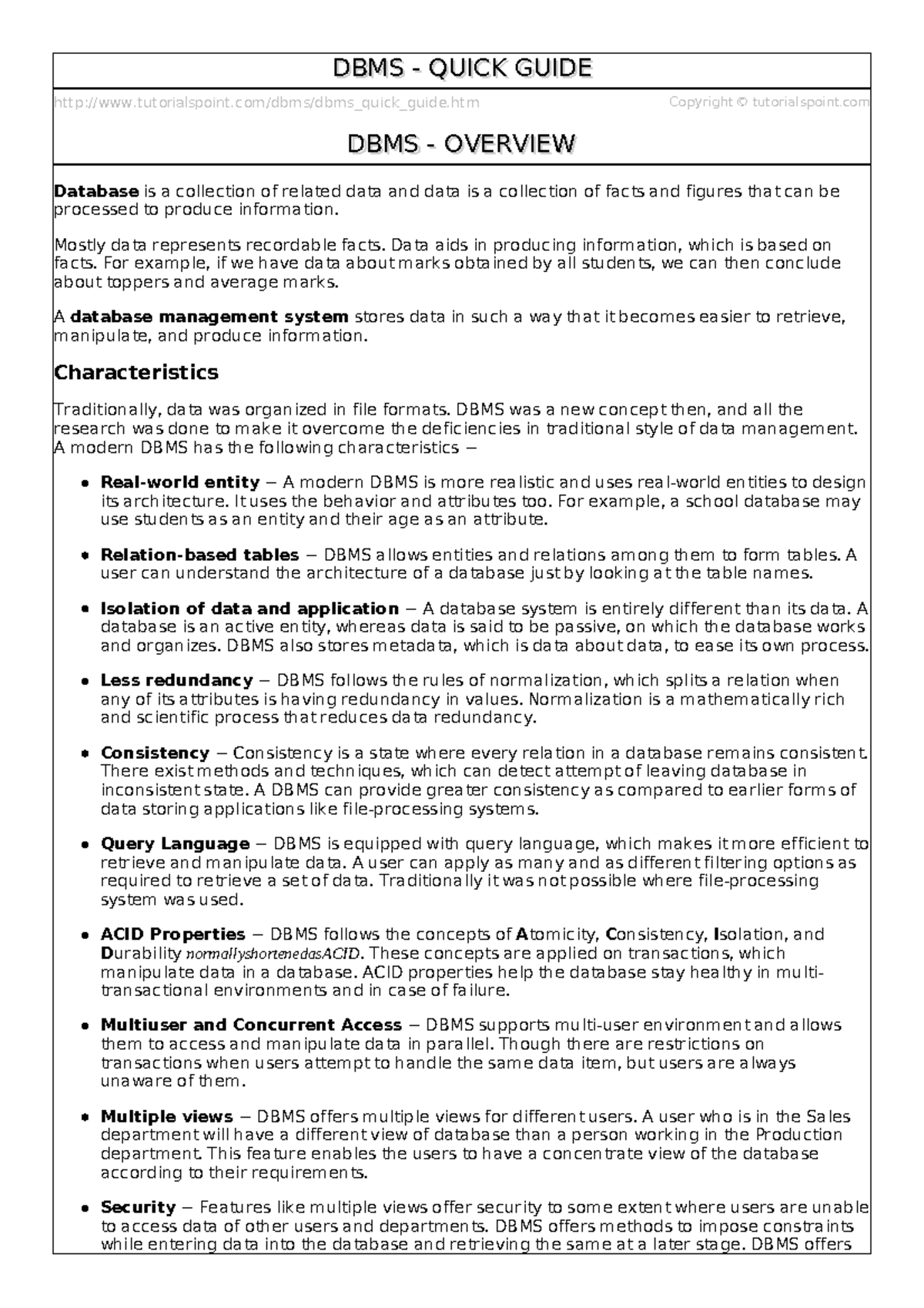 Dbms quick guide - its easy - tutorialspoint/dbms/dbms_quick_guide.htm Copyright ...