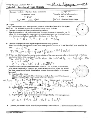 CP1 Recitation Week 10 Rotation of Rigid Objects Torques and Rotational ...