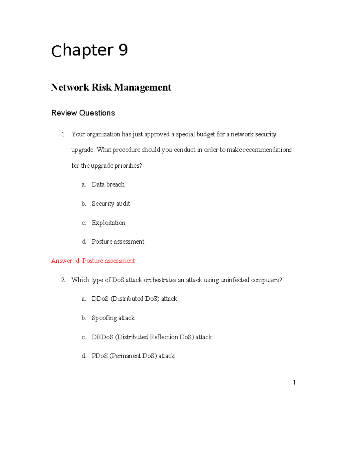 Network+ 8e Ch09 Solutions - Chapter 9 Network Risk Management Review Questions Your ...