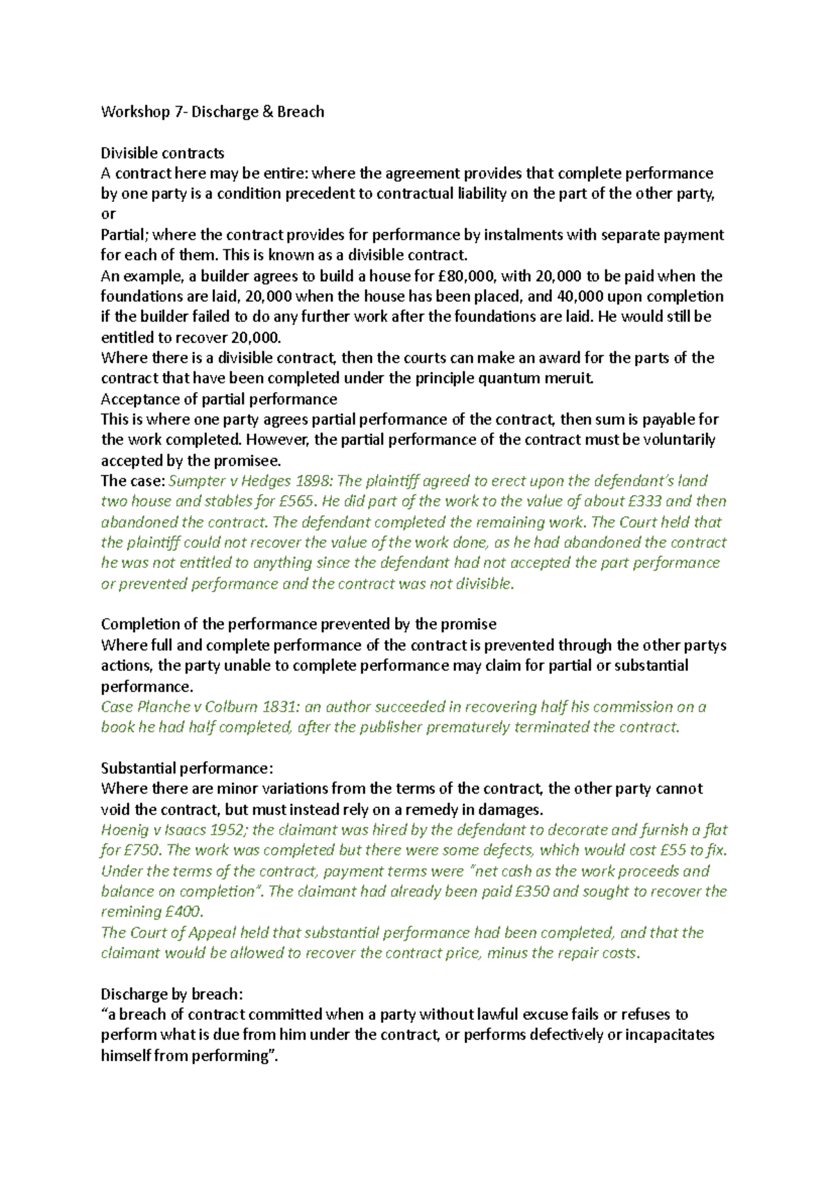 Workshop 7 - Lecture notes 7 - Workshop 7- Discharge & Breach Divisible ...