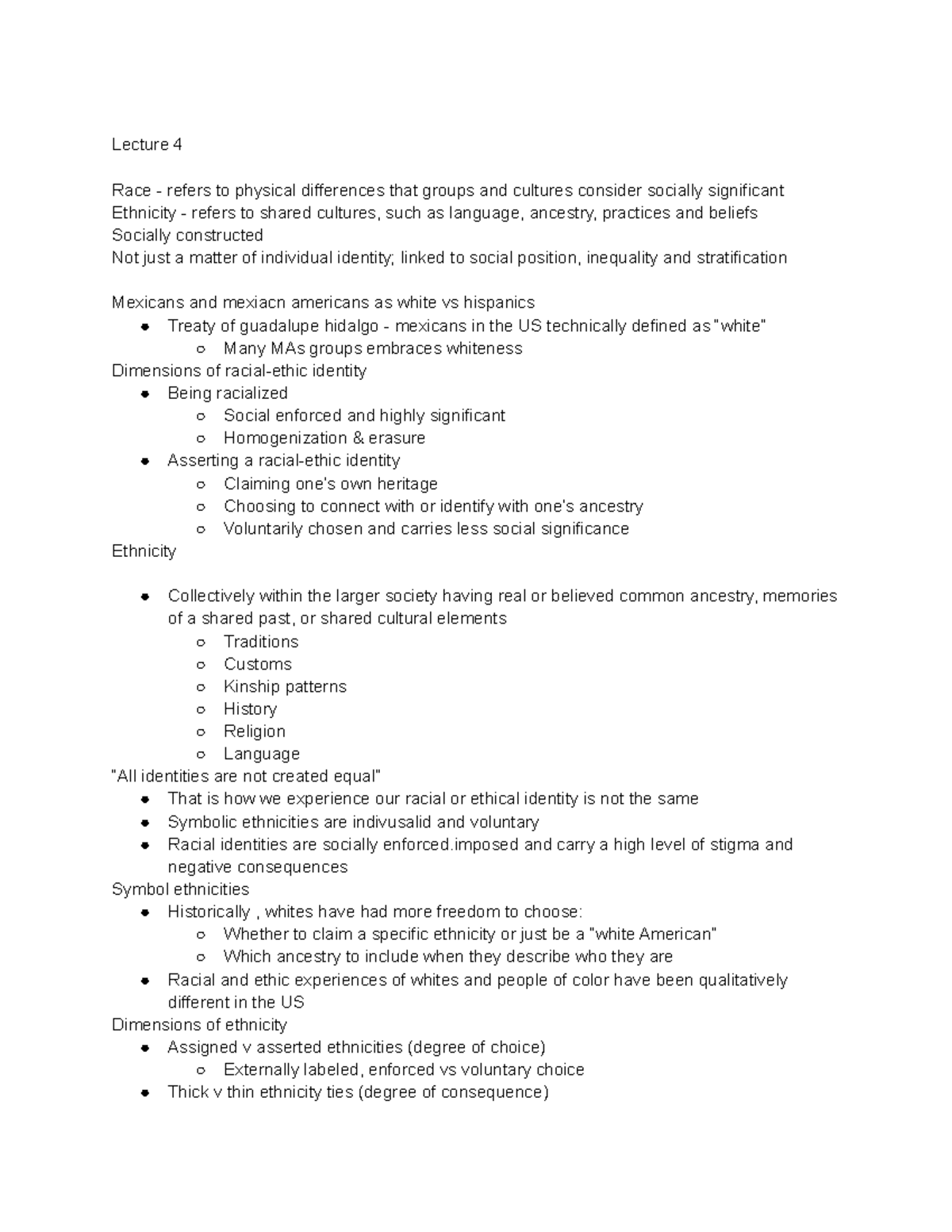 Soc 313 notes - Dr. Sarah Whetstone - Lecture 4 Race - refers to ...