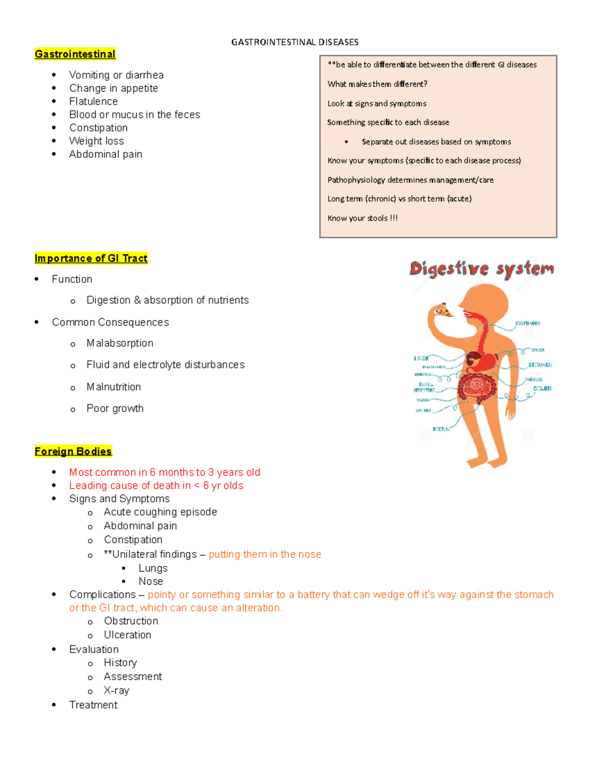 5 - Gastrointestinal - Notes - Gastrointestinal Vomiting or diarrhea ...