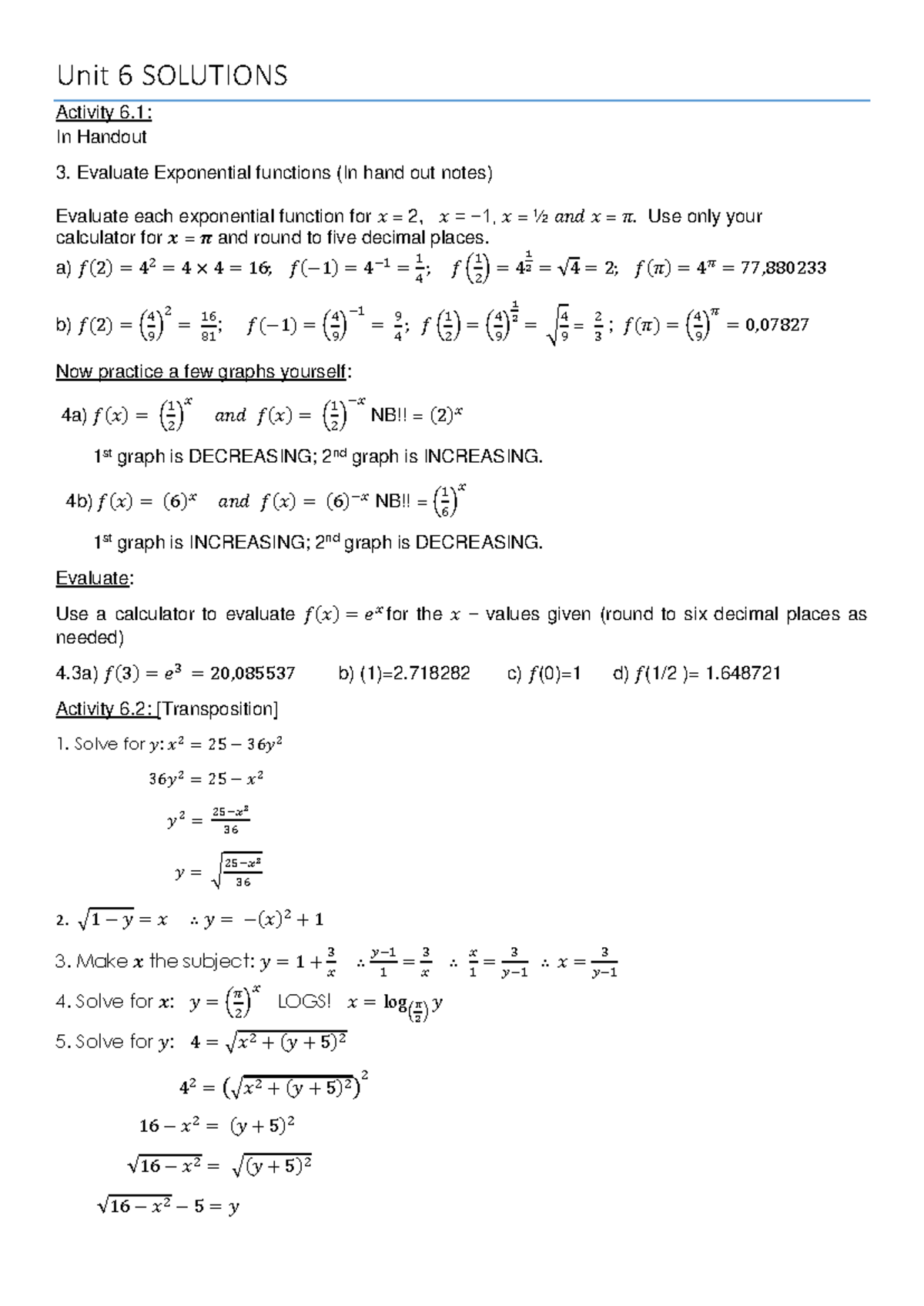 UNIT 6 FM12 Solutions Final - Unit 6 SOLUTIONS Activity 6 .1: In ...