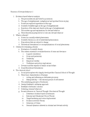 Chapter 3 - class notes - Theories of Deviant Behavior 1. The conflict ...