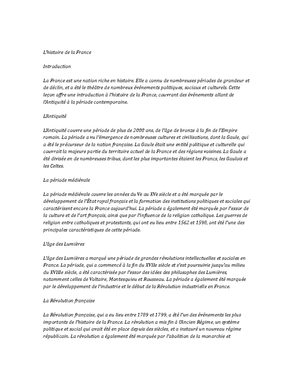 History Notes de cours - L'histoire de la France Introduction La France ...