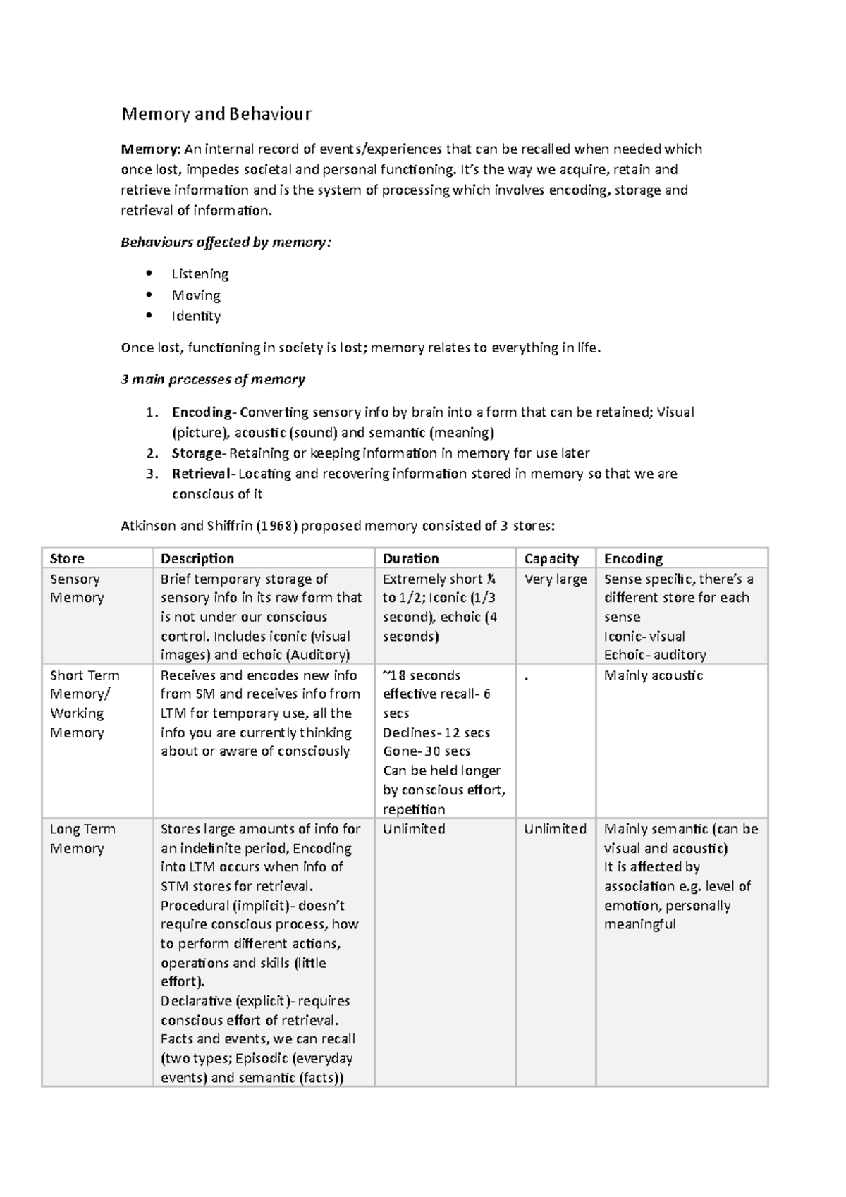 Memory and Forgetting - Memory and Behaviour Memory: An internal record ...
