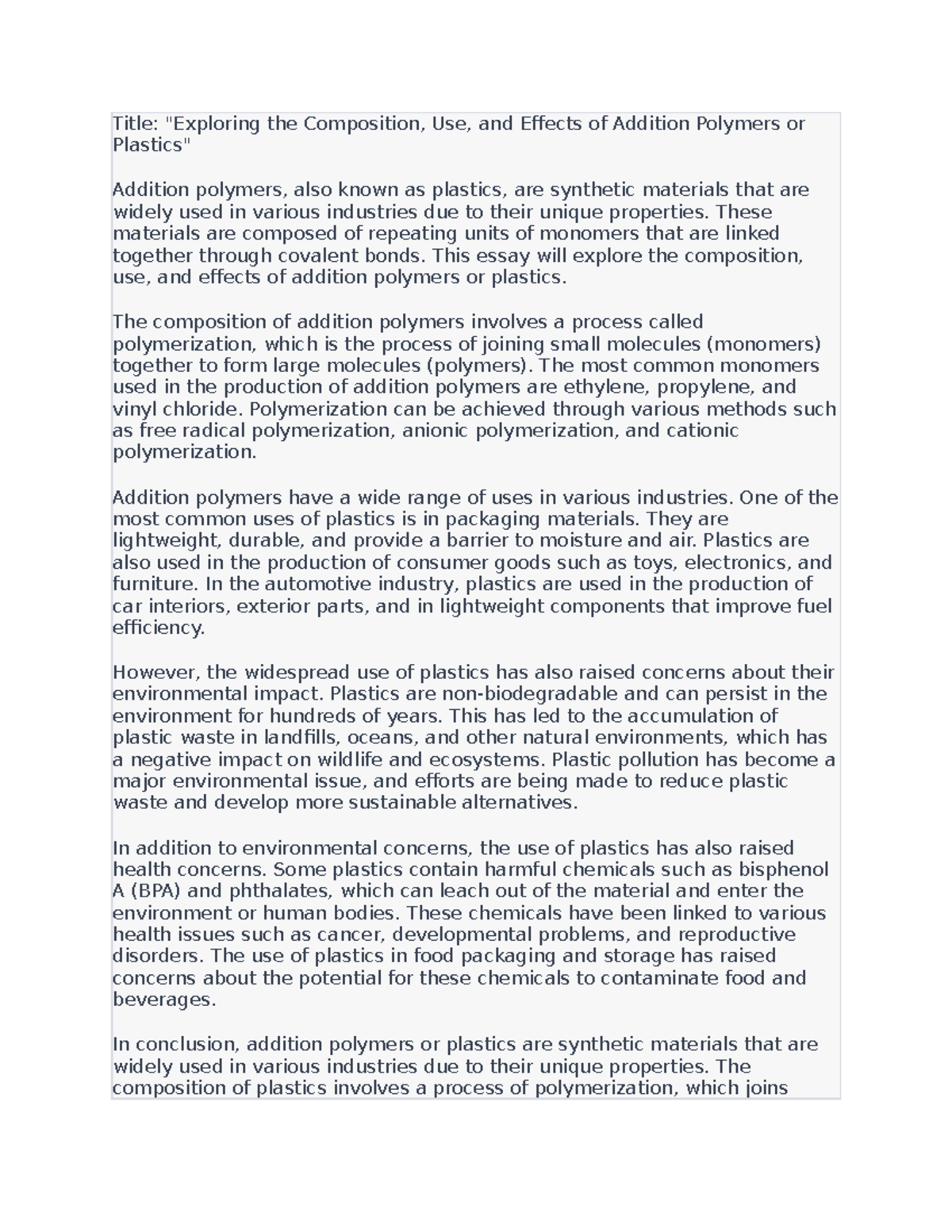 Exploring the Composition, Use, and Effects of Addition Polymers or ...