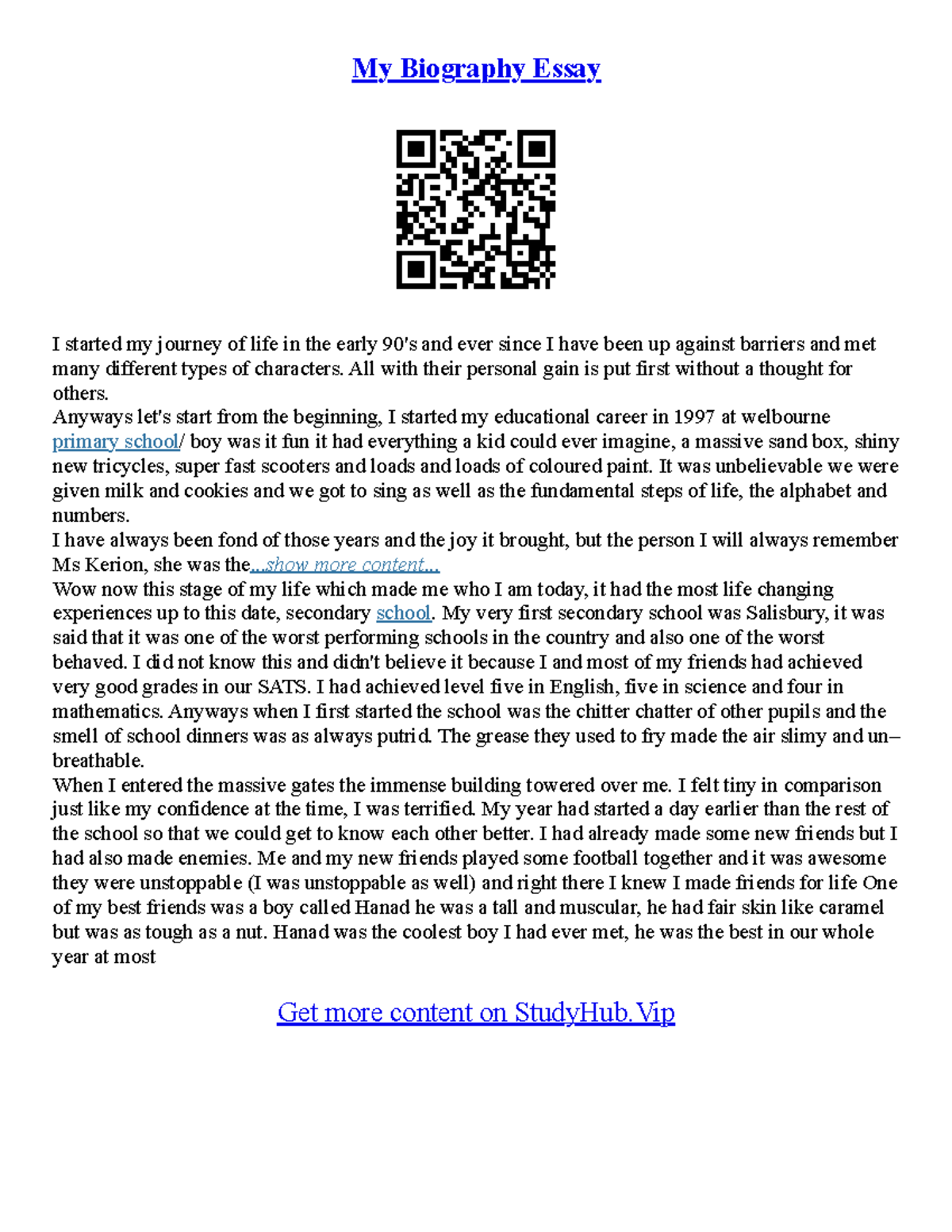 Sample Biography Essays - My Biography Essay I started my journey of ...