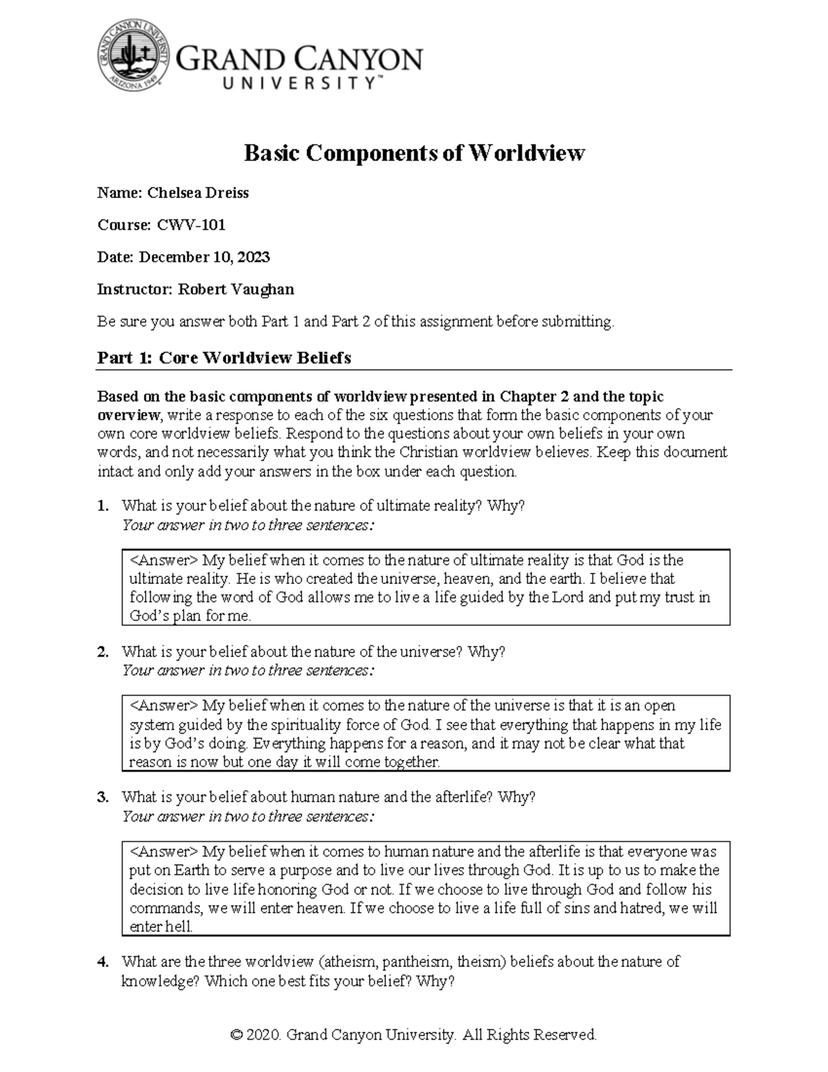Basic Components Of Worldview - © 2020. Grand Canyon University. All ...