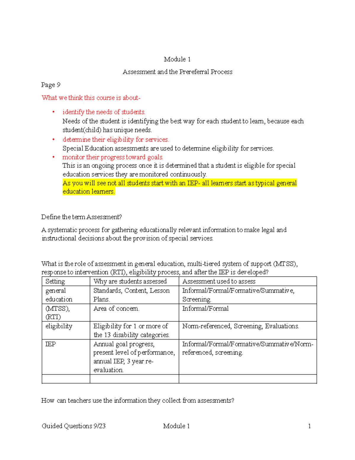 Module 1 Questions D230 Complete - Module 1 Assessment and the ...