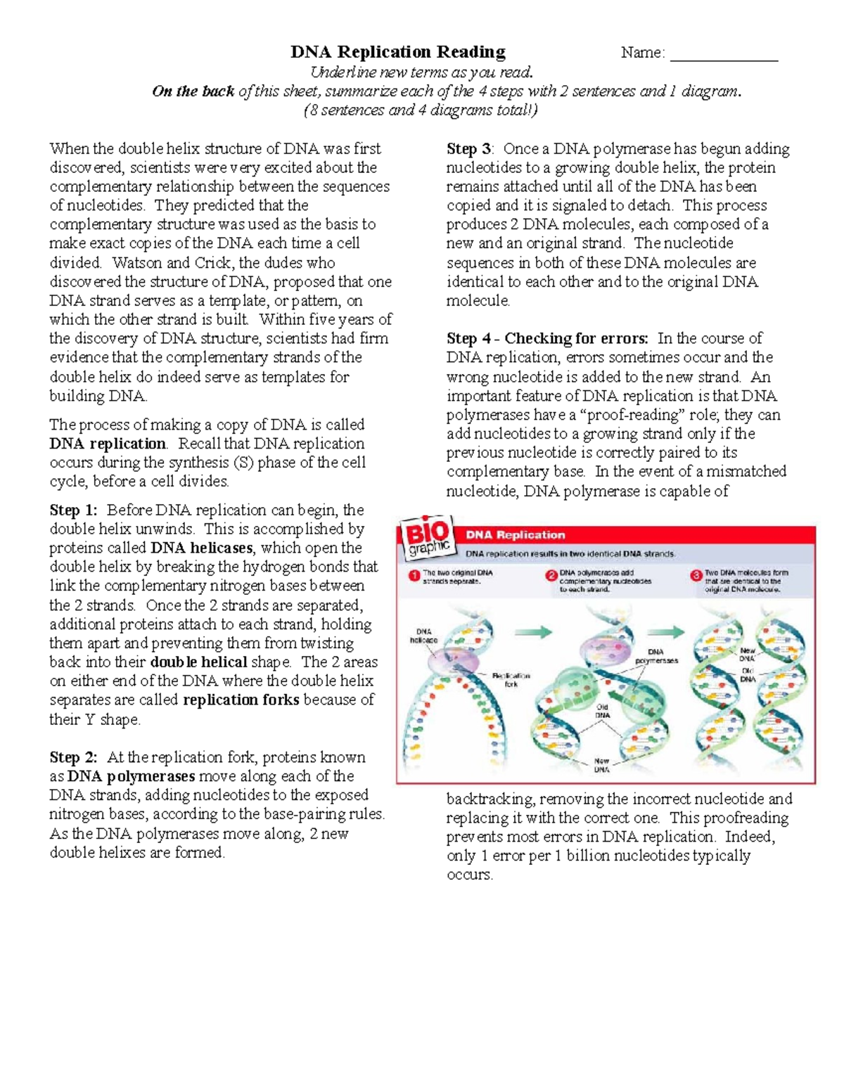 02 DNA replication reading - DNA Replication Reading Name ...