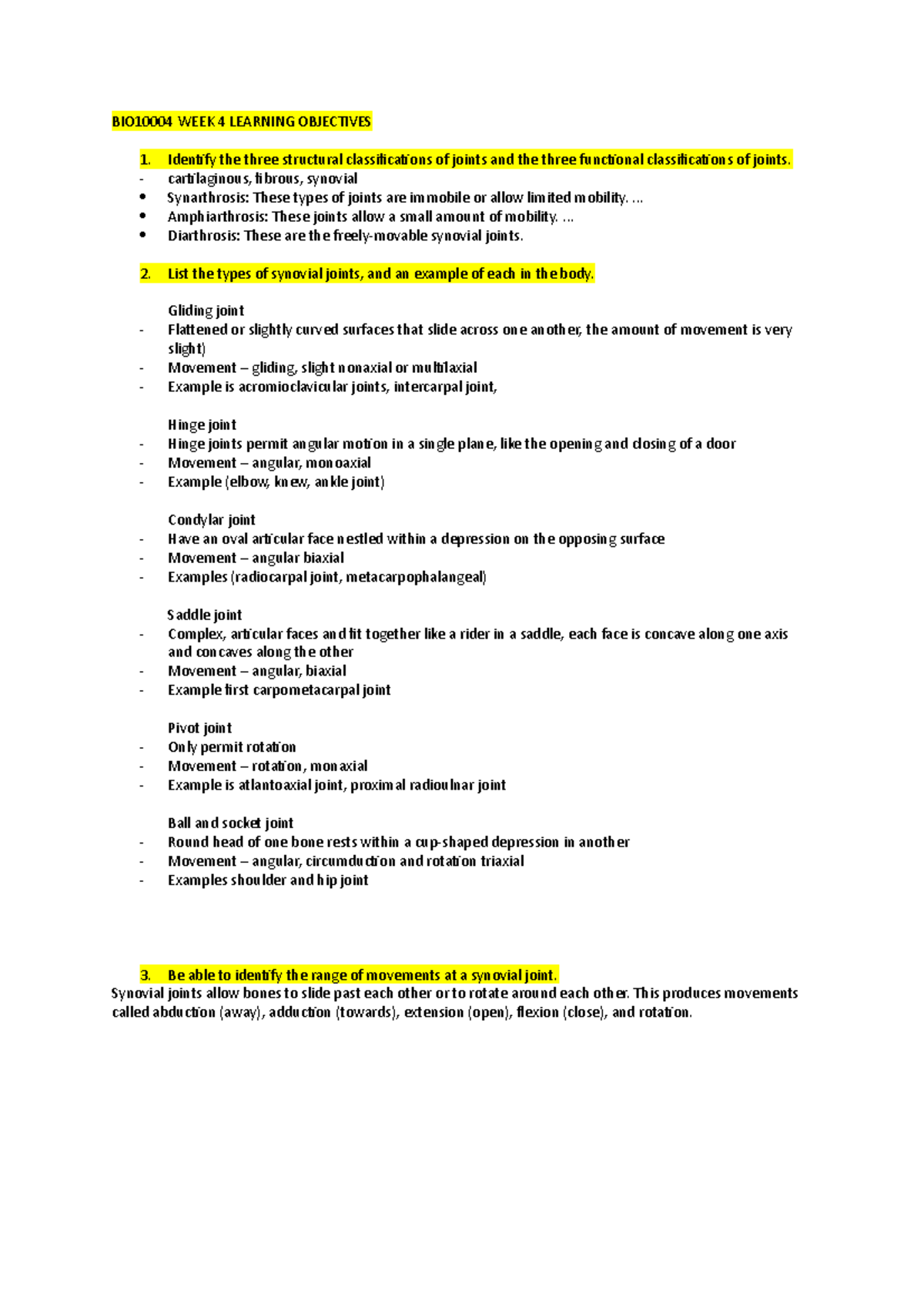 WEEK 4 Learning Objectives - BIO10004 WEEK 4 LEARNING OBJECTIVES ...