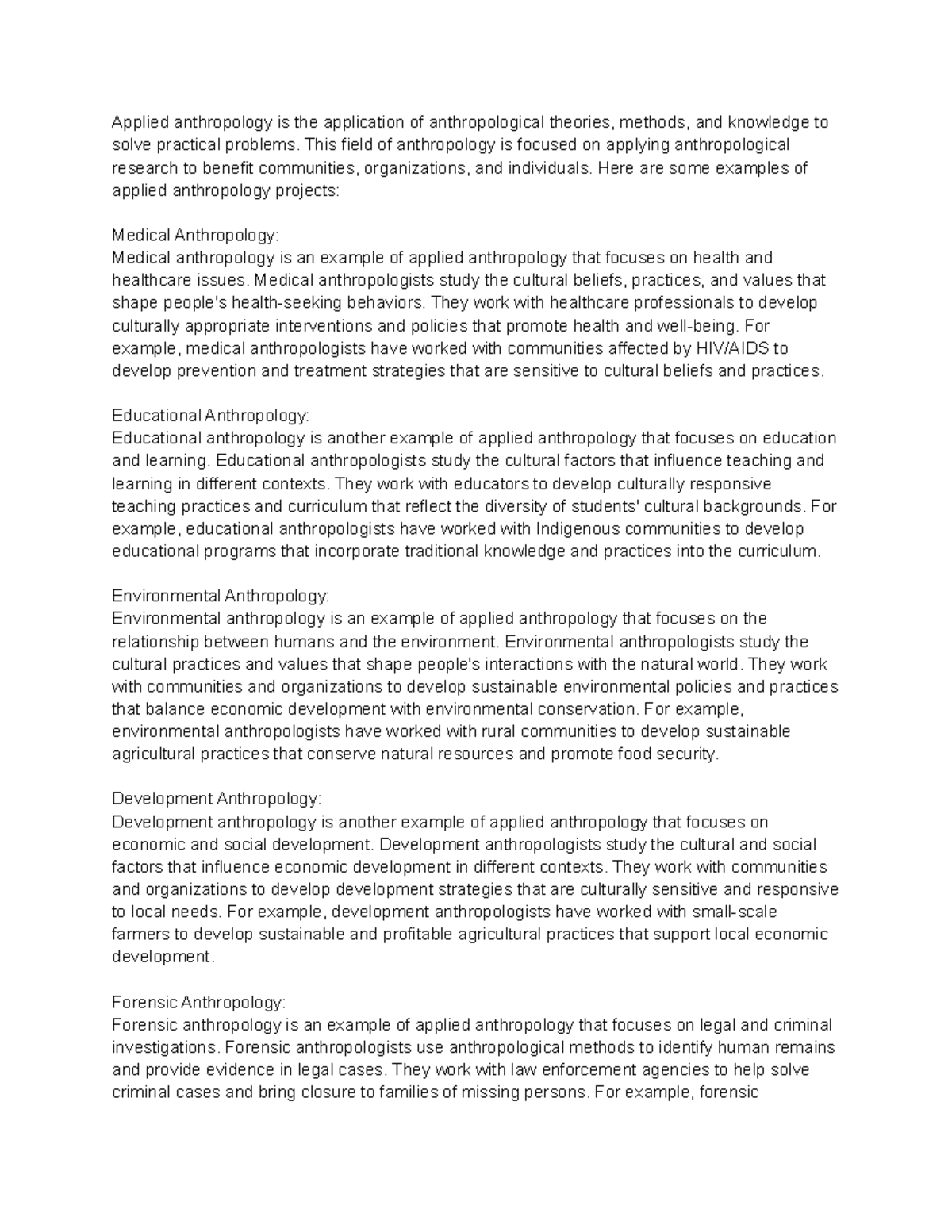 Examples of applied Anthropology projects - Applied anthropology is the ...