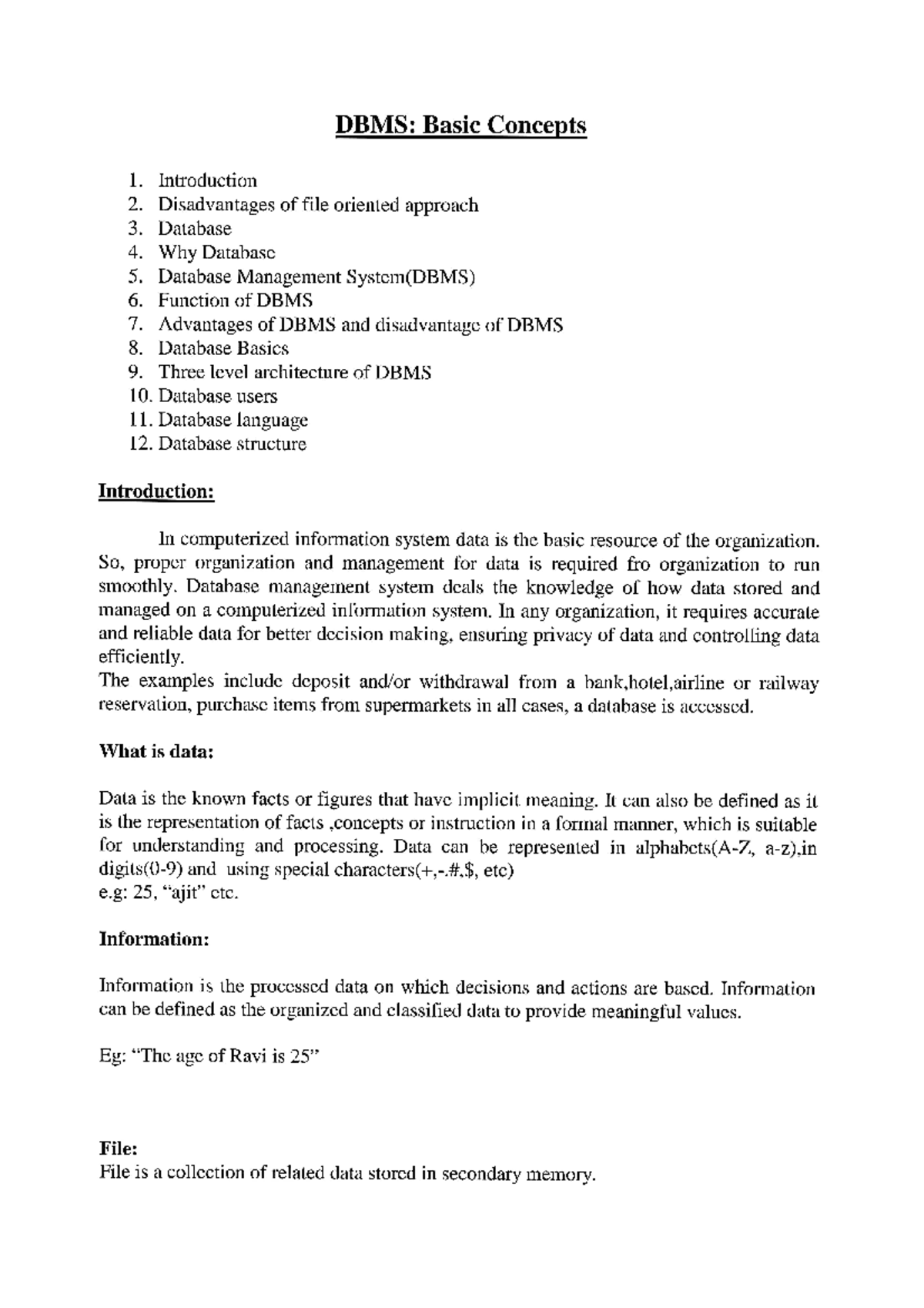 Database management system unit 1 - B.tech - Studocu