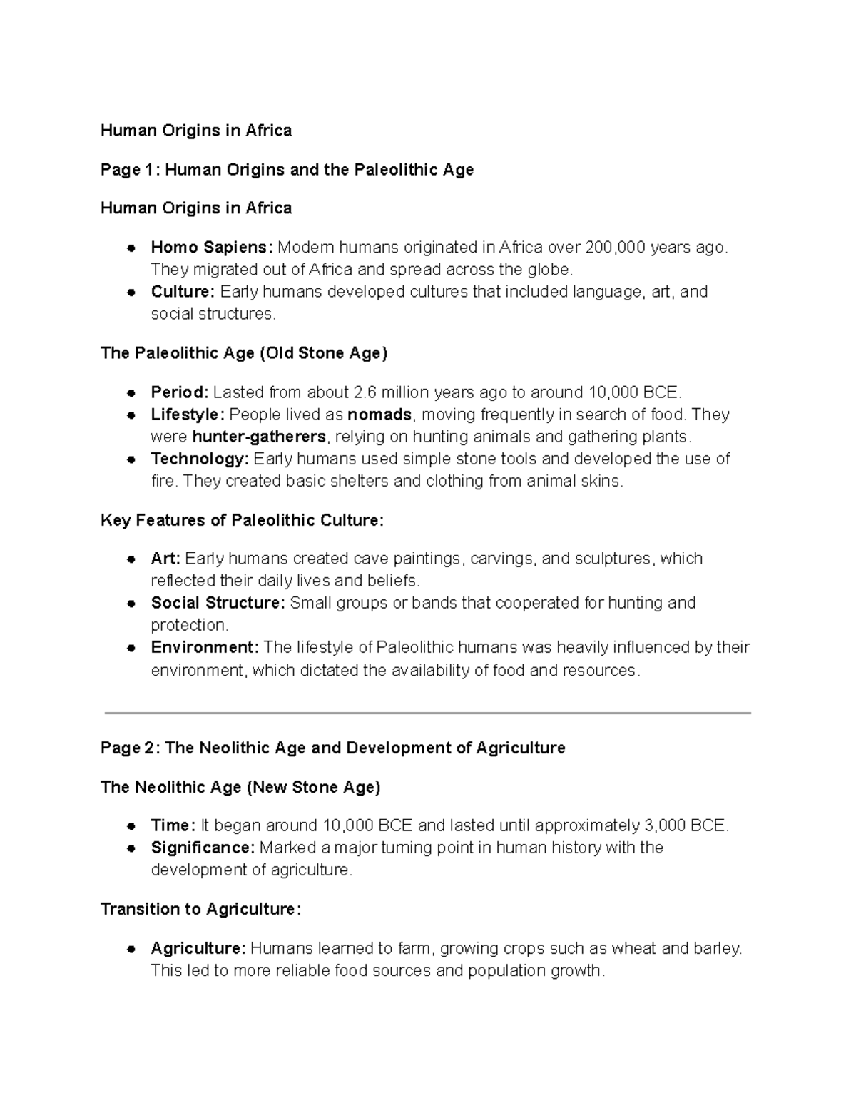 WH Mini-Lesson Human Origins in Africa - Human Origins in Africa Page 1 ...