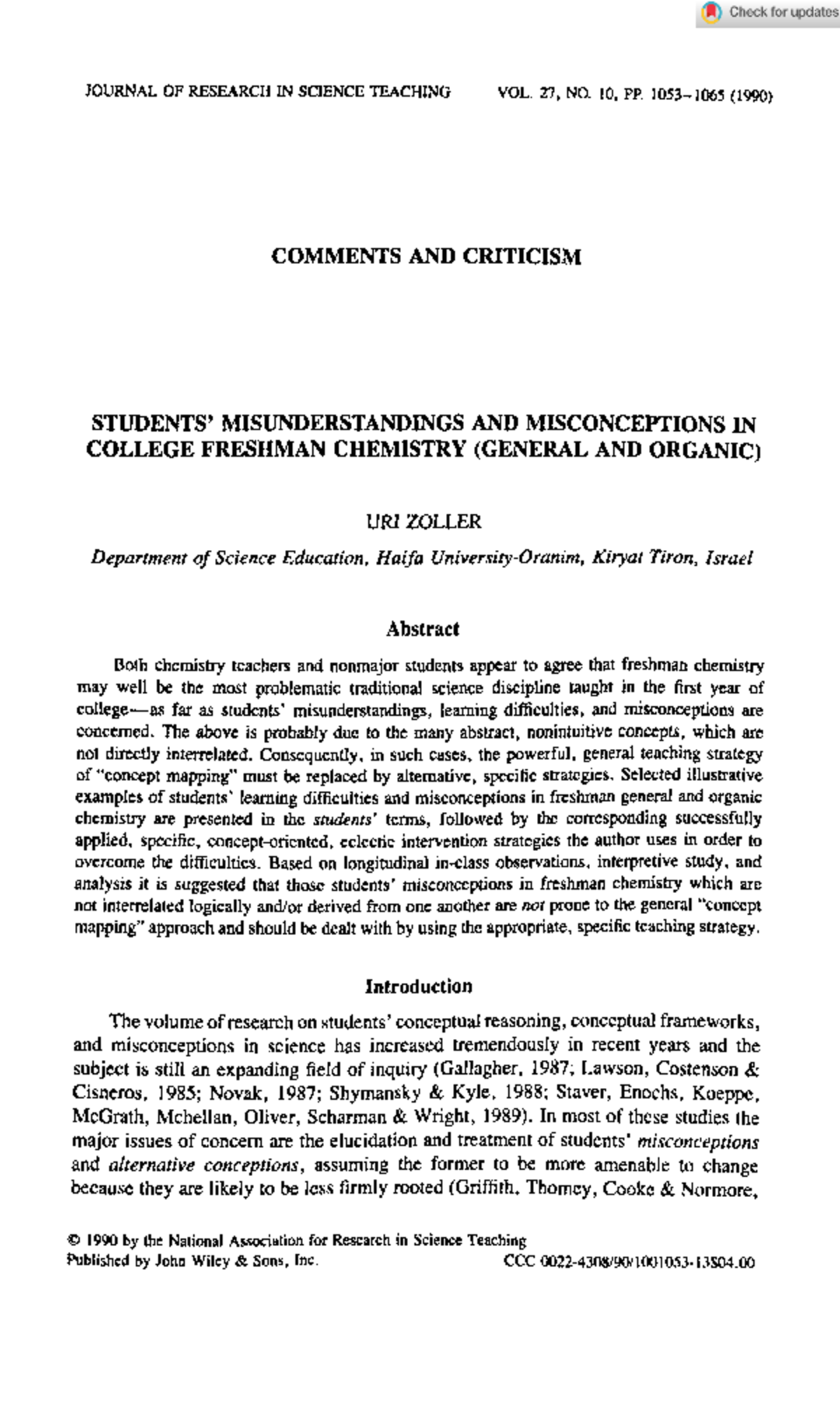 Students’ Misunderstandings AND Misconceptions IN College Freshman ...