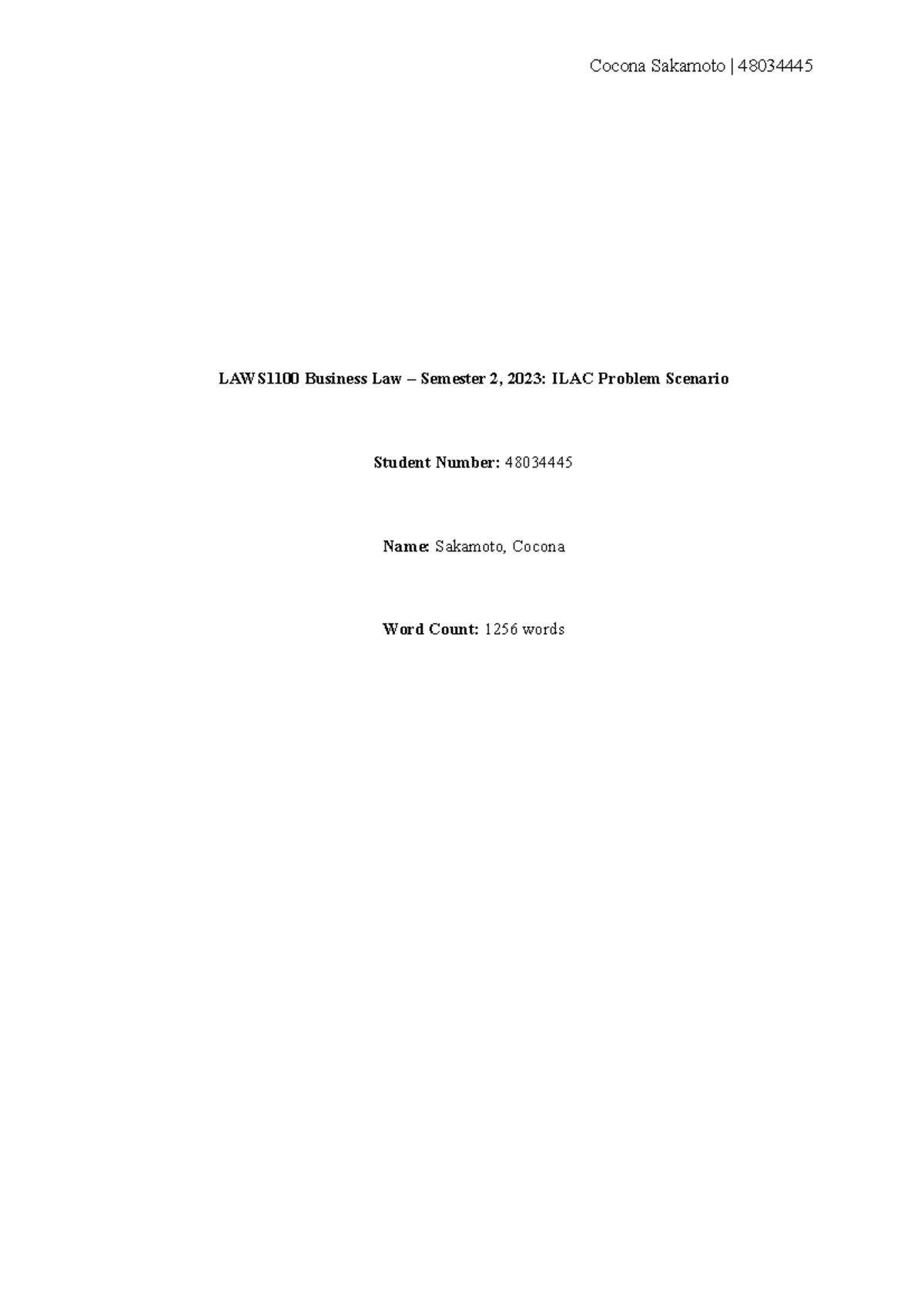 Problem Set Scenario Answer - LAWS1100 Business Law – Semester 2, 2023 ...