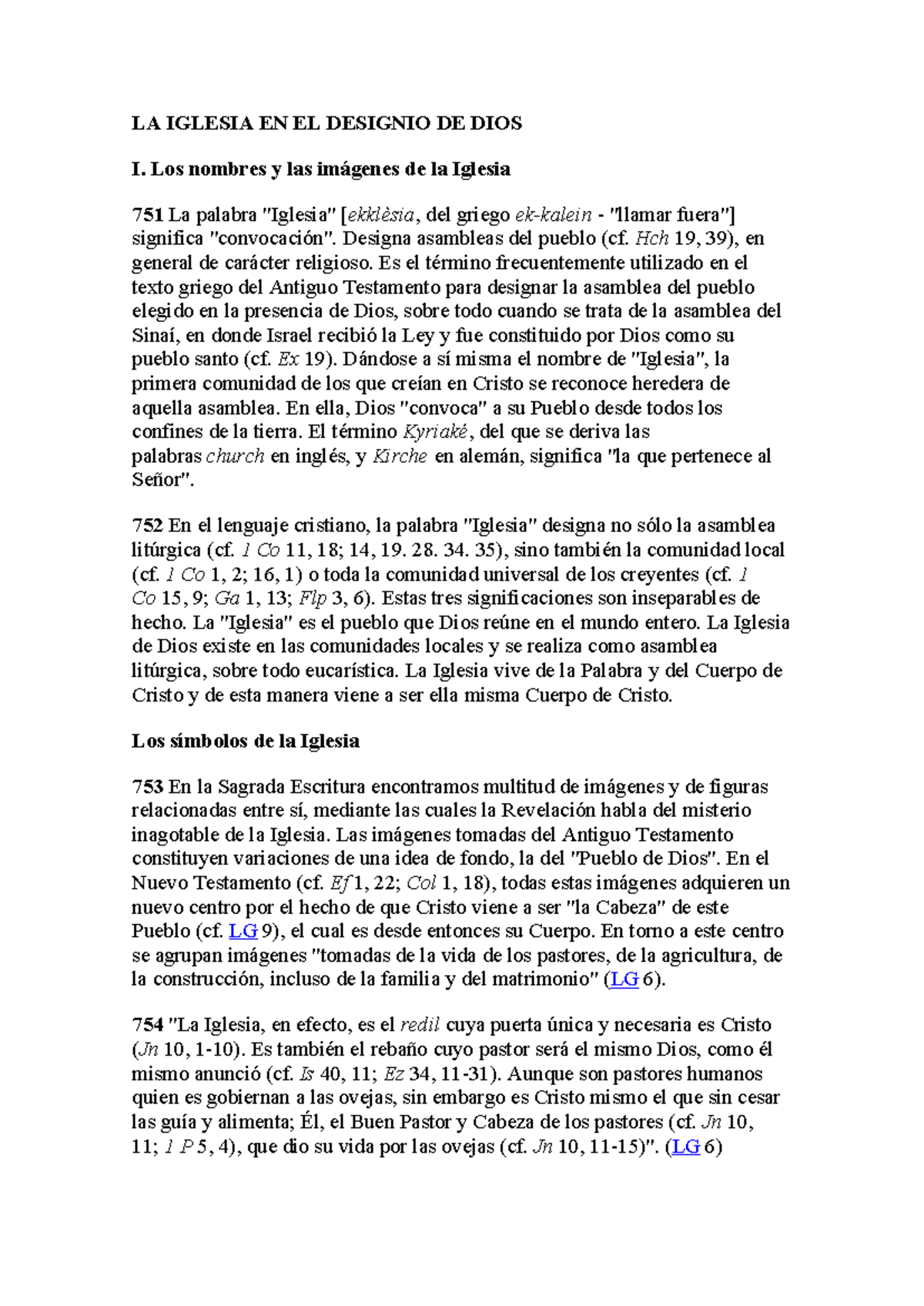 Unidad 1. catecismo - LA IGLESIA EN EL DESIGNIO DE DIOS I. Los nombres ...