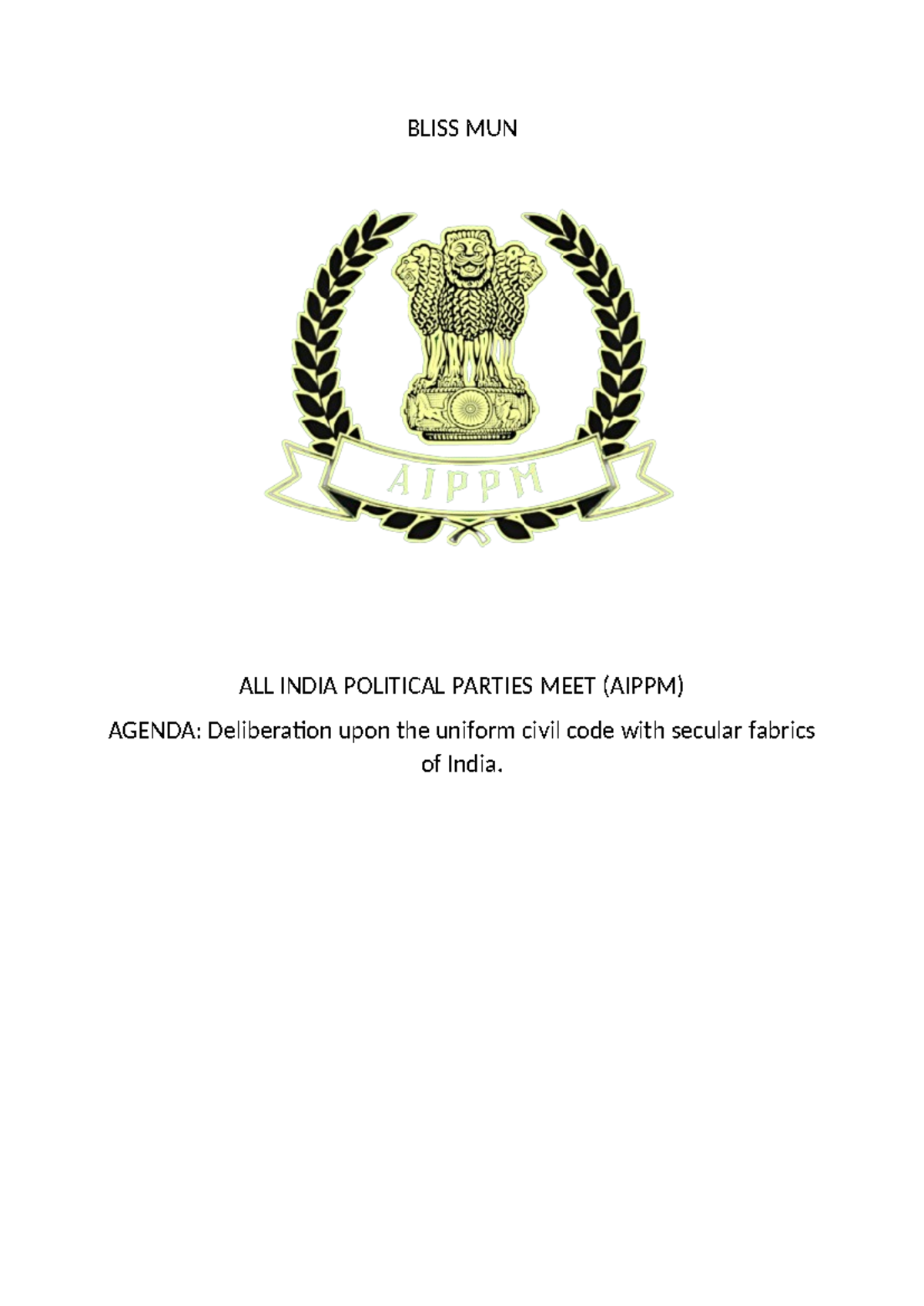 Aippm BG - Indian Committee - BLISS MUN ALL INDIA POLITICAL PARTIES ...