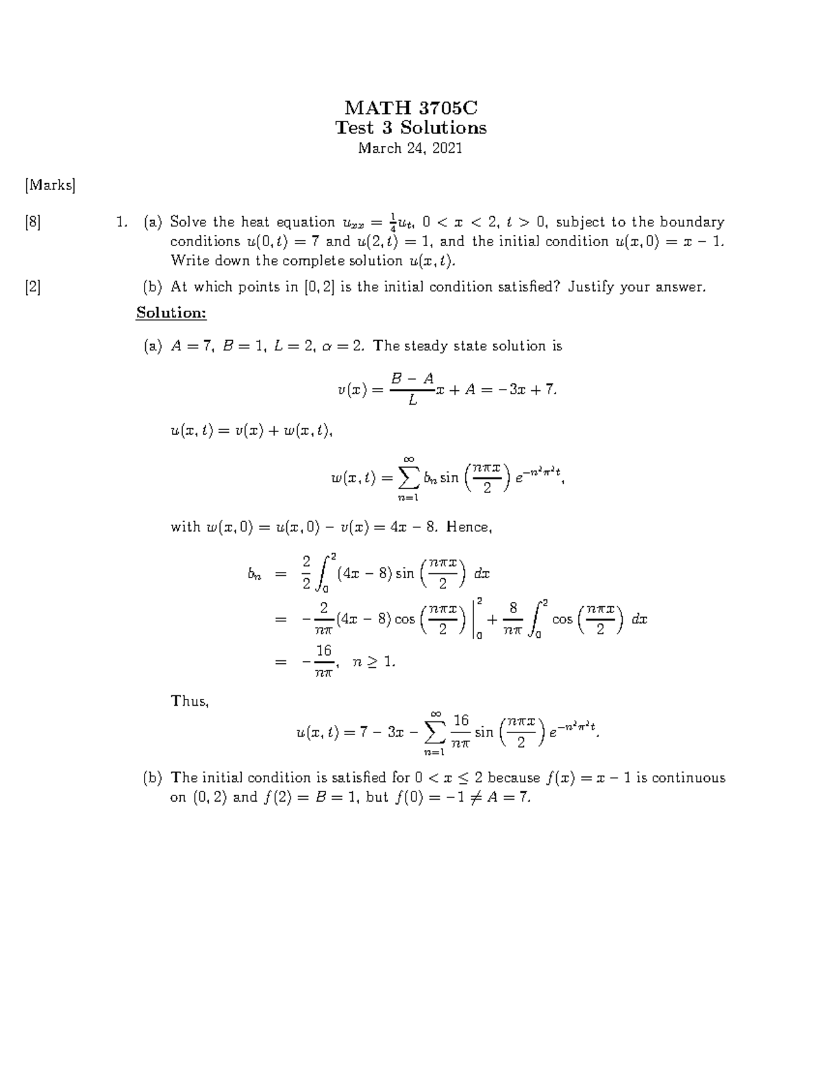MATH3705 Test 3 Solutions - MATH 3705C Test 3 Solutions March 24, 2021 ...