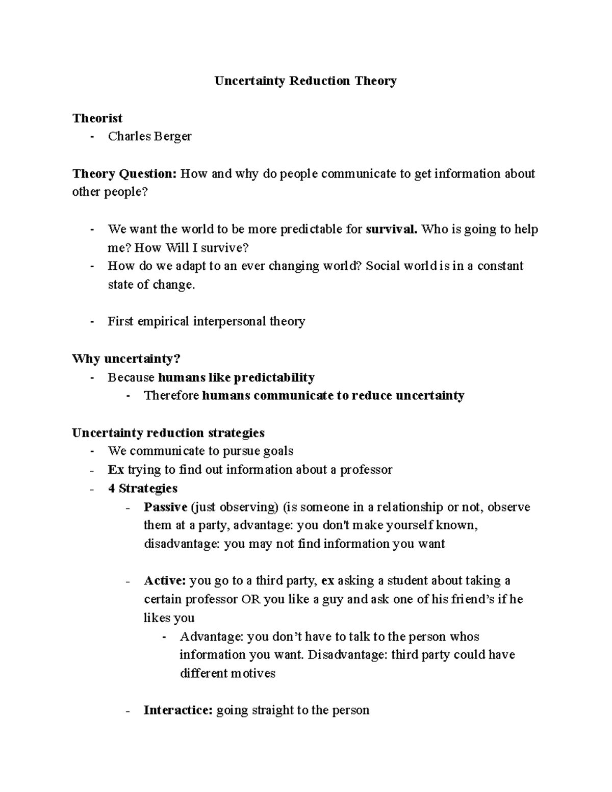 Uncertainty Reduction Theory Notes - Uncertainty Reduction Theory ...