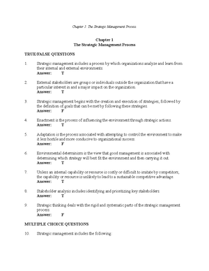 Chapter 5-8 Lecture Notes - Chapter 5: Business-Level Strategies ...