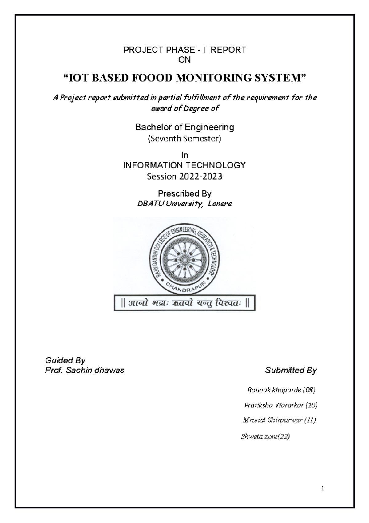 IOT Phase 1 report - sggsdf - PROJECT PHASE - I REPORT ON “IOT BASED ...