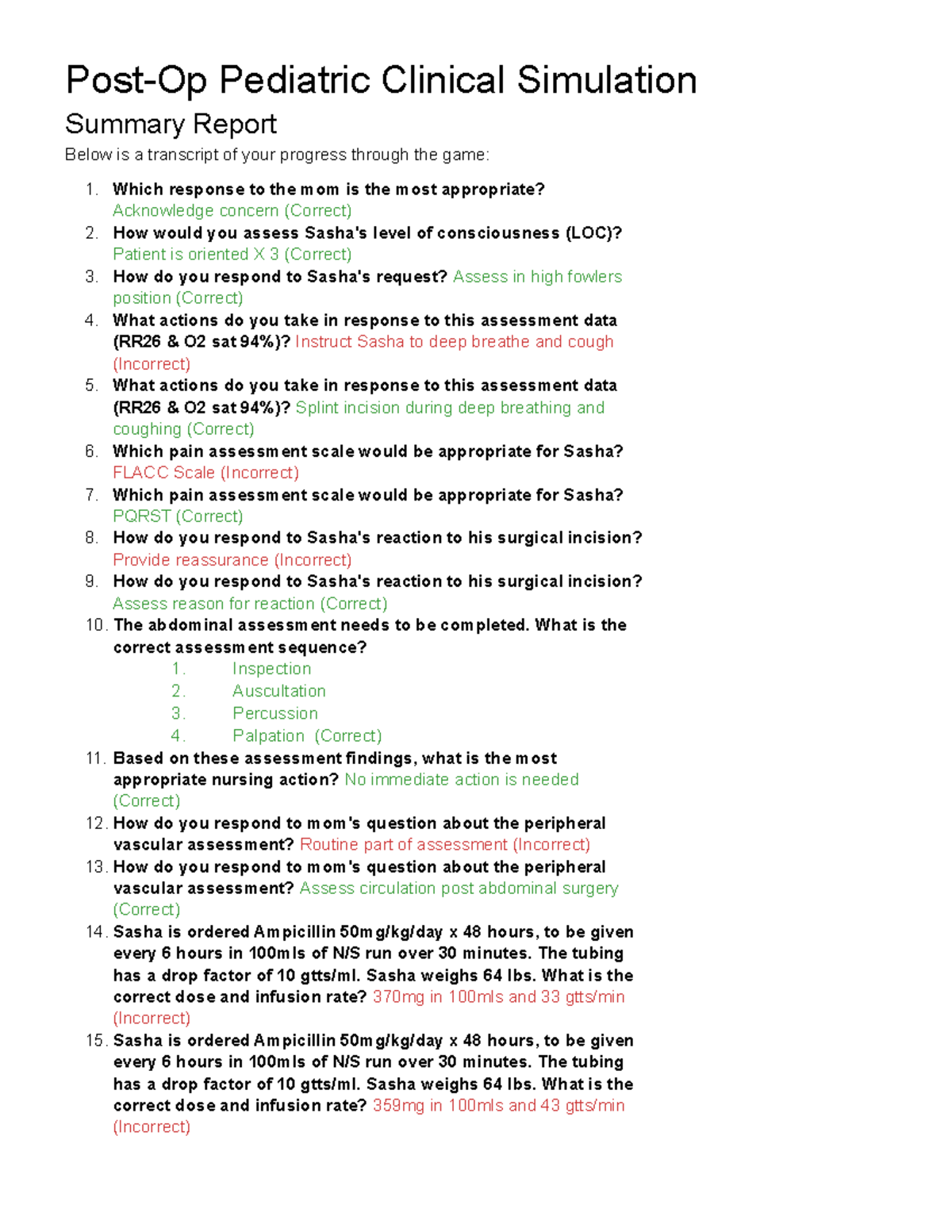Post-op pediatric simulation - Post-Op Pediatric Clinical Simulation ...