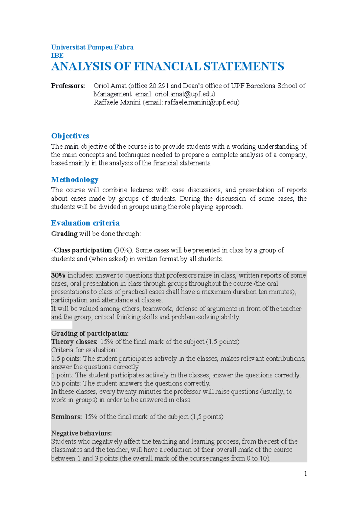 Analysis of financial Statements - Programme - Universitat Pompeu Fabra ...