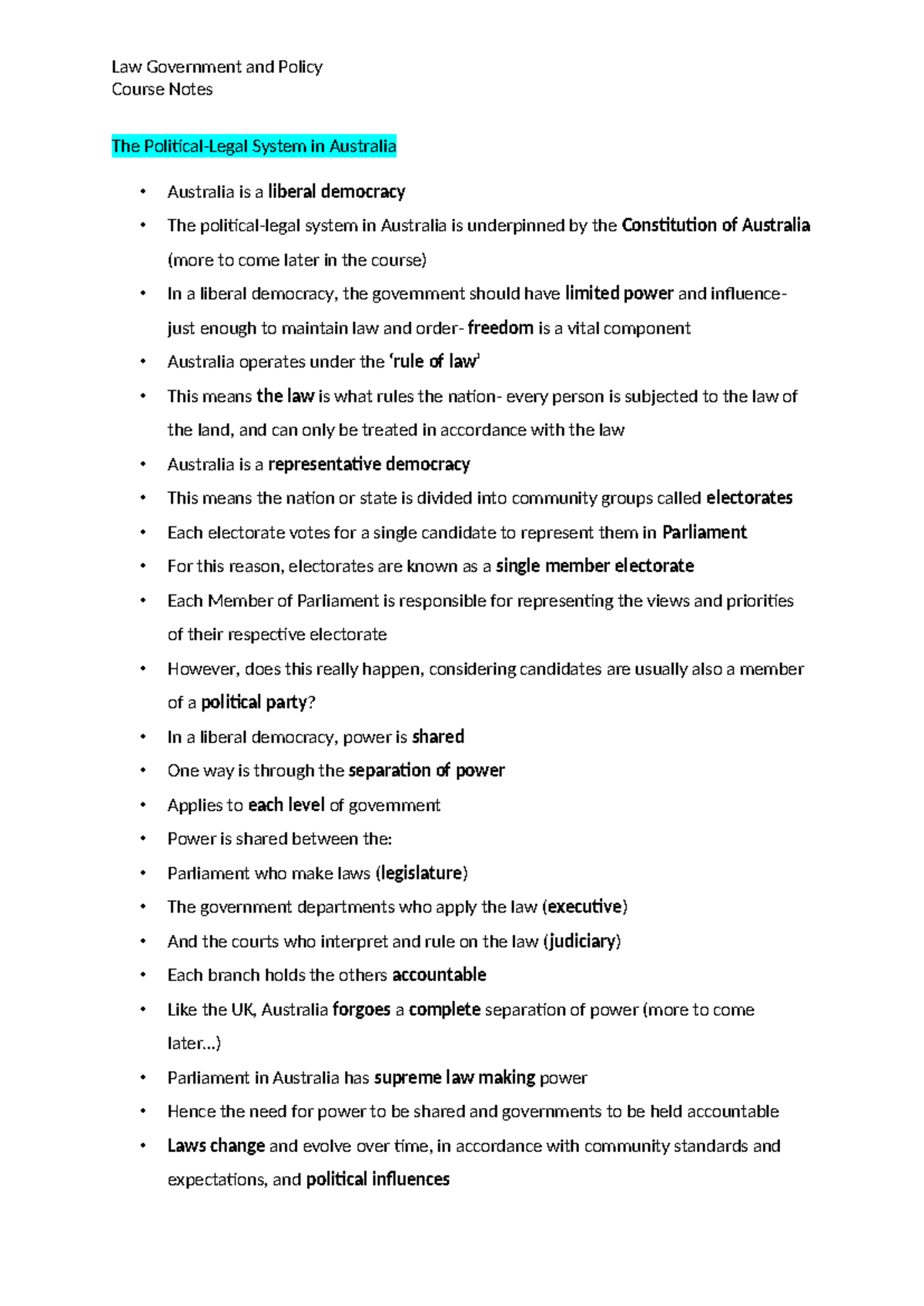 Lecture Notes & Material - Course Notes The Political-Legal System in ...