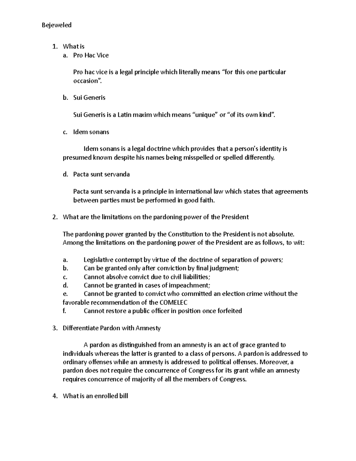 Bejeweled - Poli law reviewer - What is a. Pro Hac Vice Pro hac vice is ...