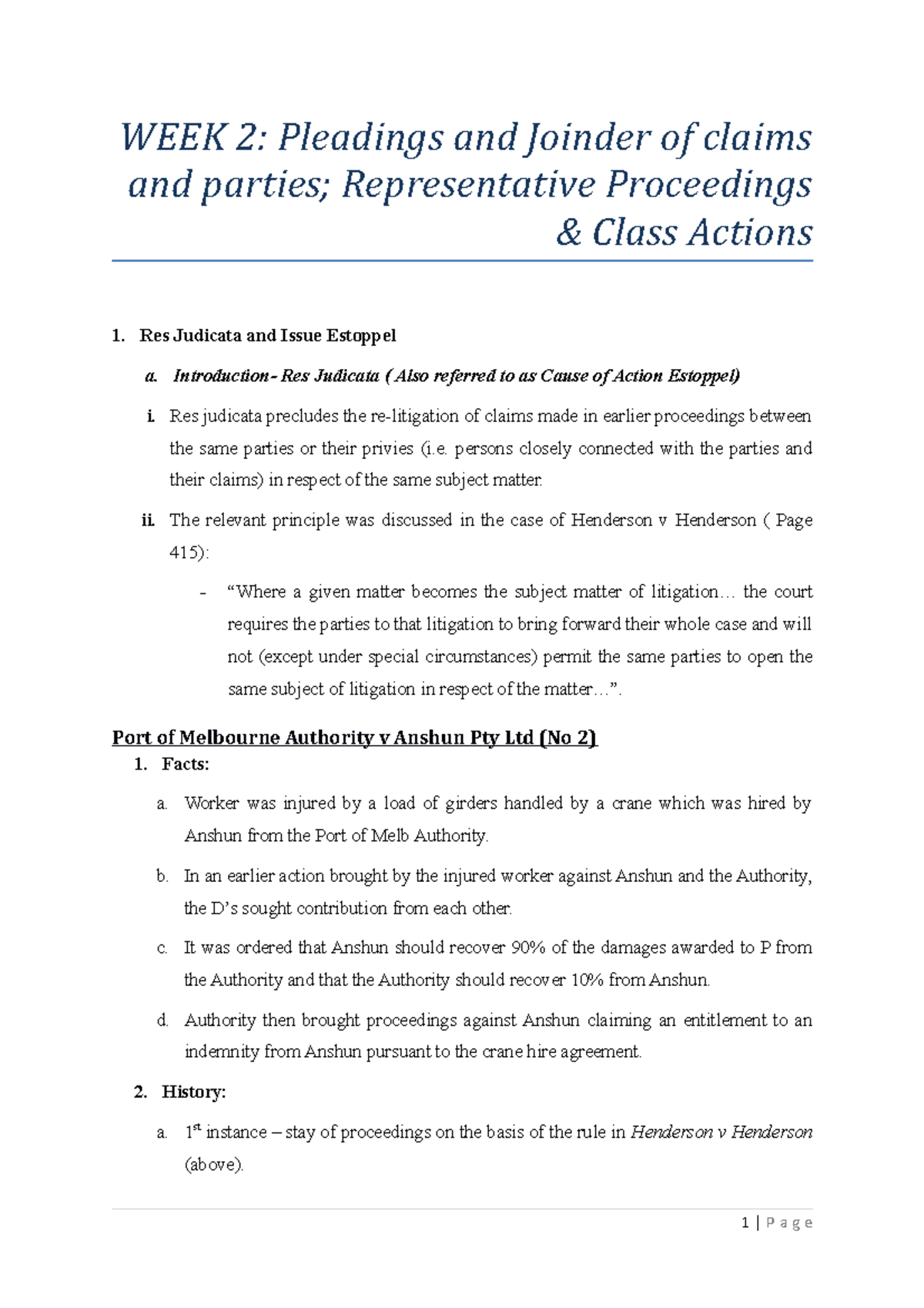 Pleadings AND Joinder - WEEK 2: Pleadings and Joinder of claims and ...