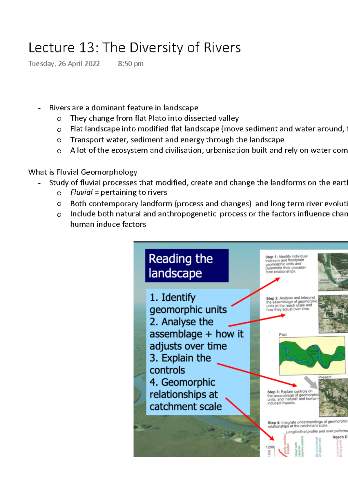 Lecture 13 The Diversity of Rivers - Lecture 13: The Diversity of Rivers Tuesday, 26 April 2022 ...