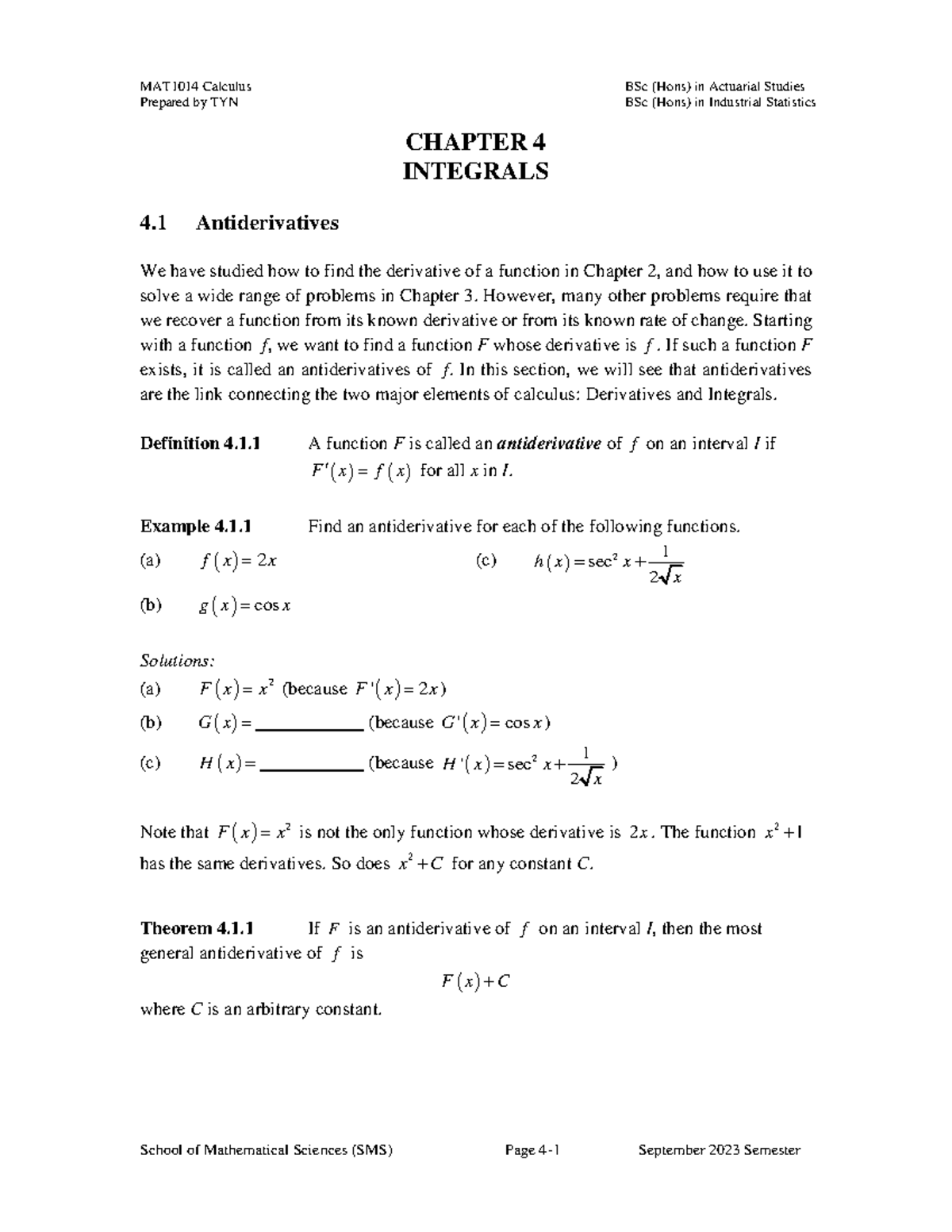 Lecture Notes (Chapter 4) MAT1014 Calculus - Prepared by TYN BSc (Hons ...