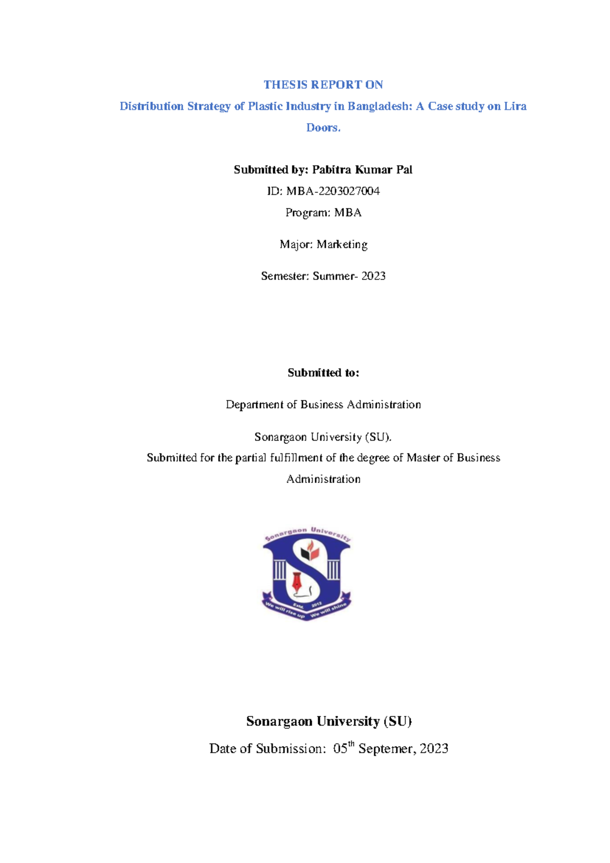 Pabitra Kumar Pal - sada - Sonargaon University (SU) Date of Submission ...