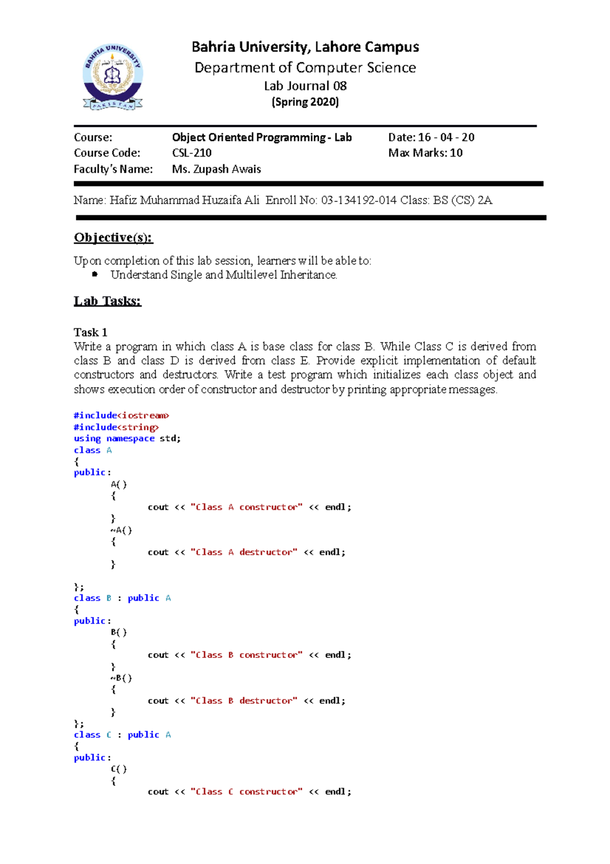 Hafiz Muhammad Huzaifa Ali 014 16042020 090150 pm - Bahria University ...