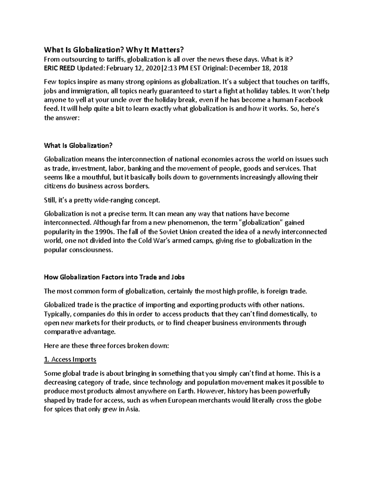 What Is Globalization - Lecture notes 1 - What Is Globalization? Why It ...