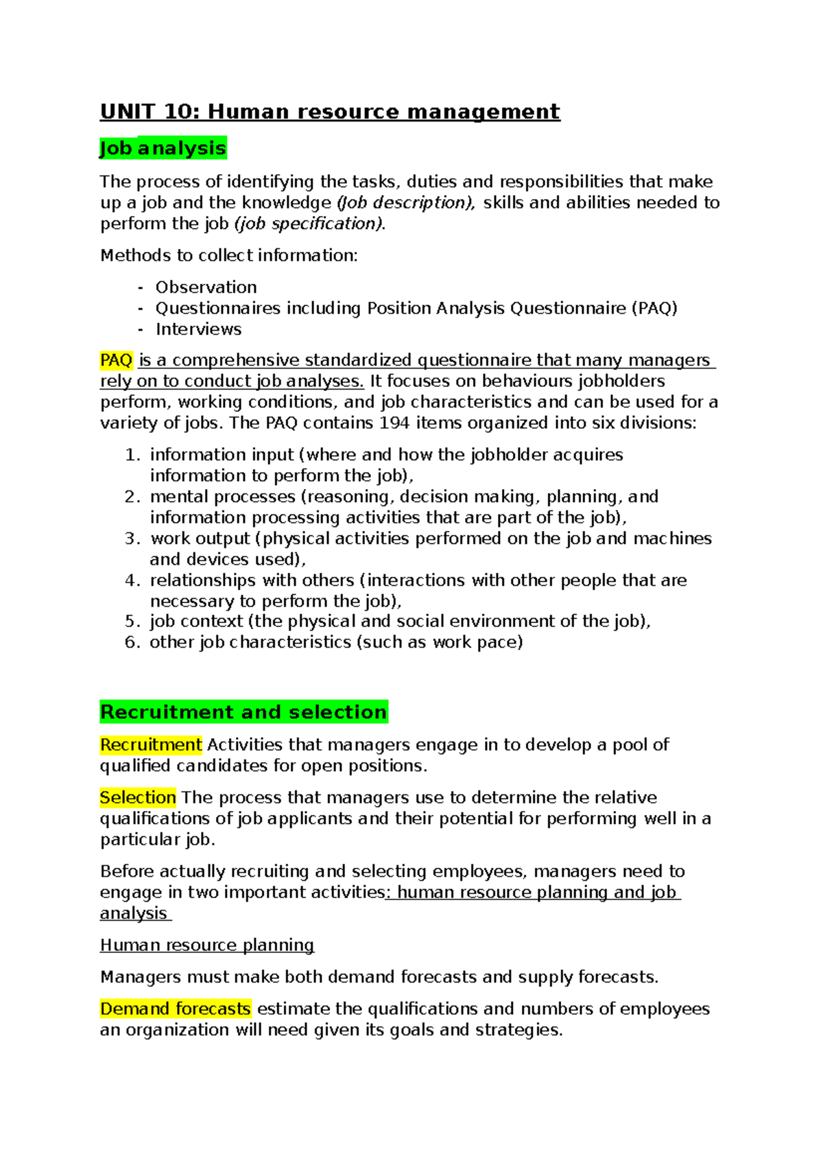 Unit 10 - Human resource management - UNIT 10: Human resource ...