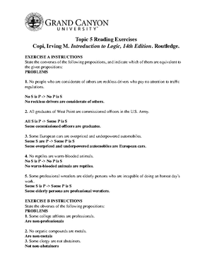 COM-362 T2 reading exercises - Topic 2 Reading exercises from: Copi, Irving M. Introduction to ...