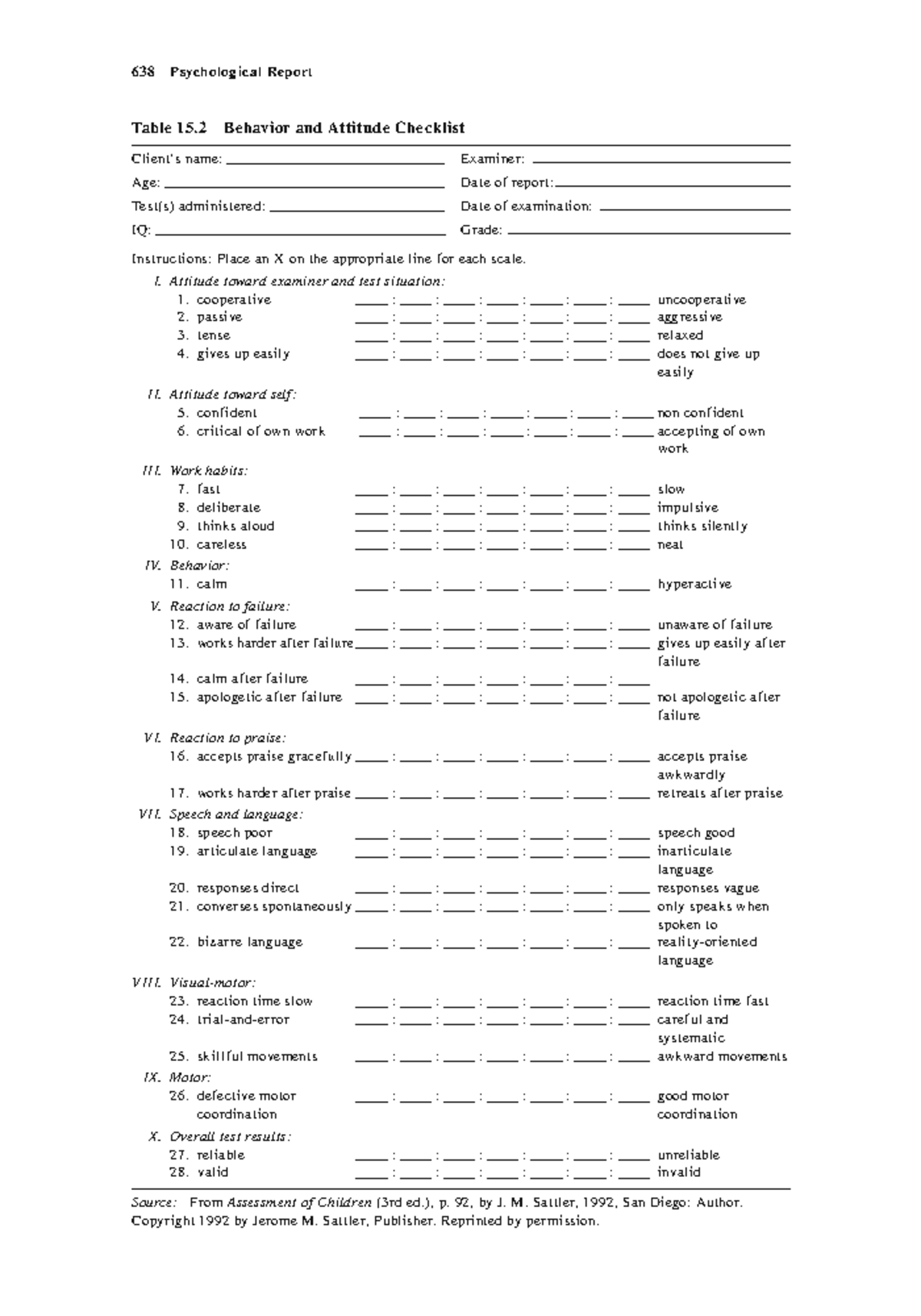 Arkusz obserwacji - 638 Psychological Report Table 15 Behavior and ...
