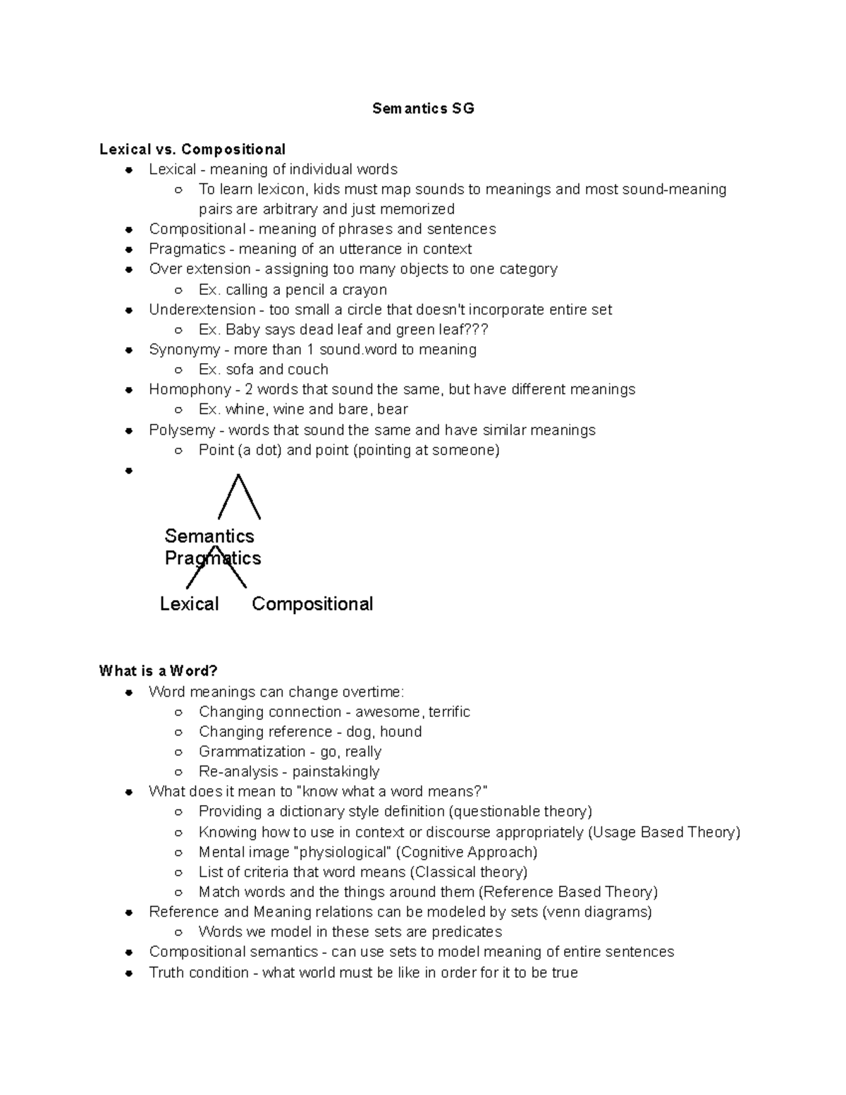 Semantics Study Guide - Semantics SG Lexical vs. Compositional Lexical - meaning of individual ...