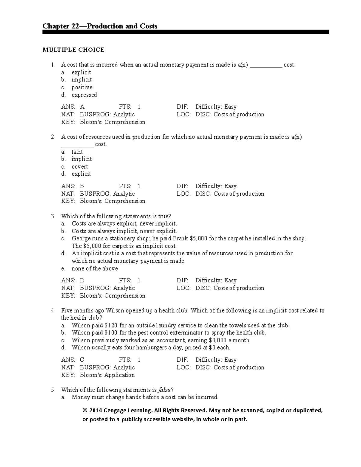 Chapter 22 - Tutorial work - Chapter 22—Production and Costs MULTIPLE ...